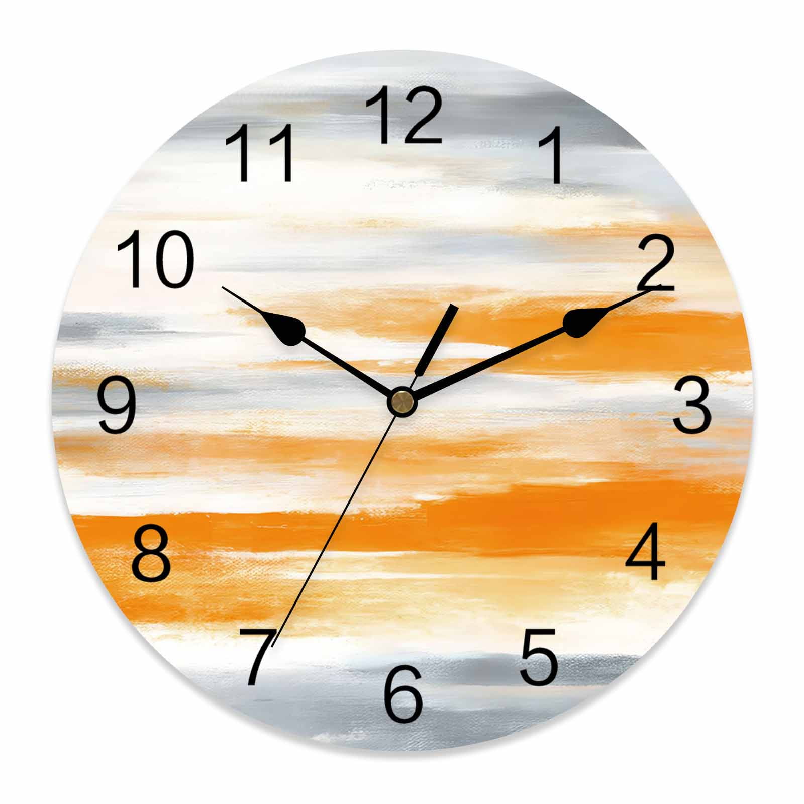 Wall Clock Orange Grey Paint Clocks PVC Silent Non-Ticking Battery ...