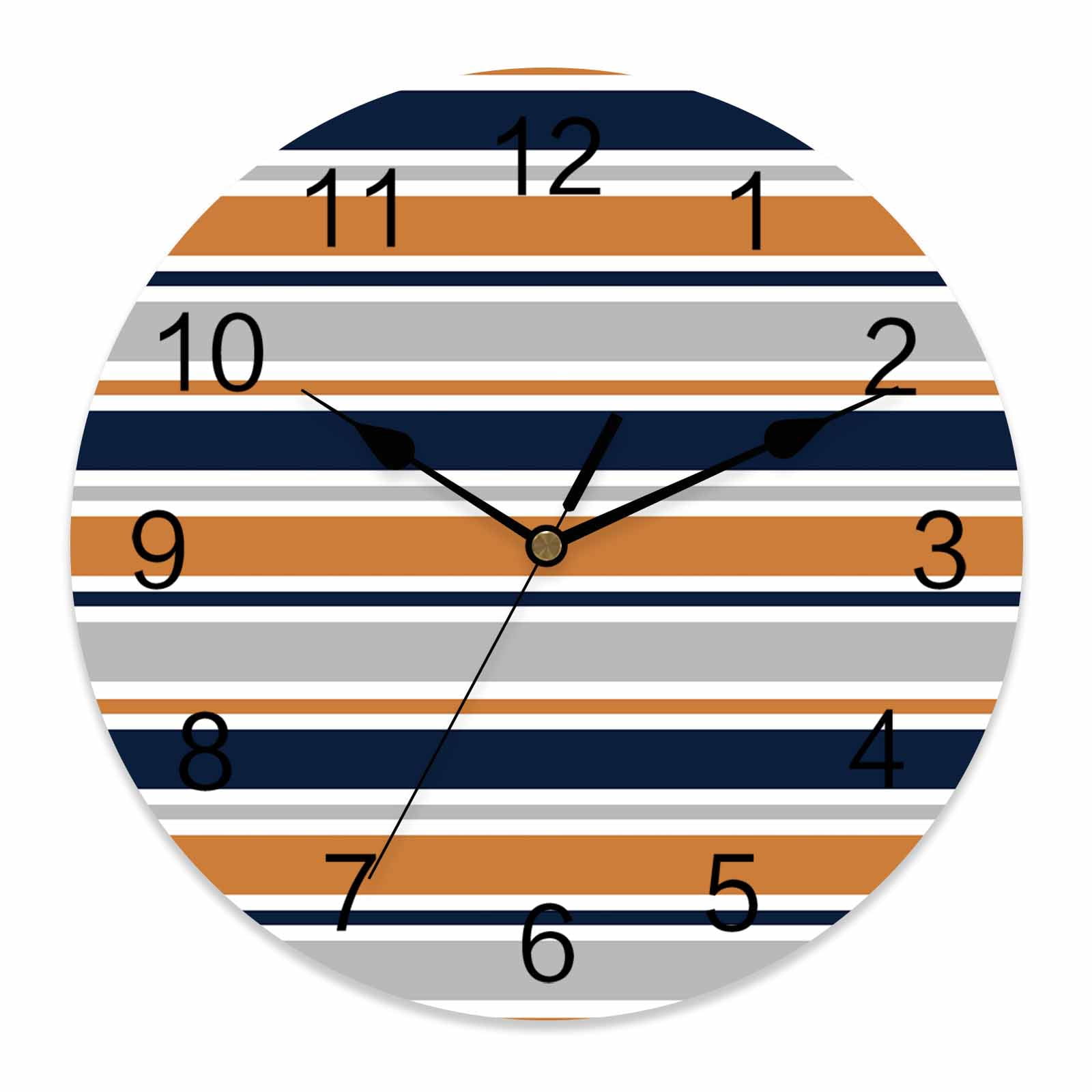 Wall Clock Orange Stripes Clocks PVC Silent Non-Ticking Battery ...