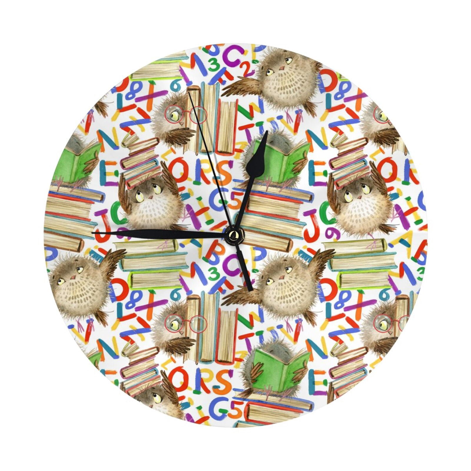 Wall Clock, Owl Back To School Wall Clocks Battery Operated Silent ...