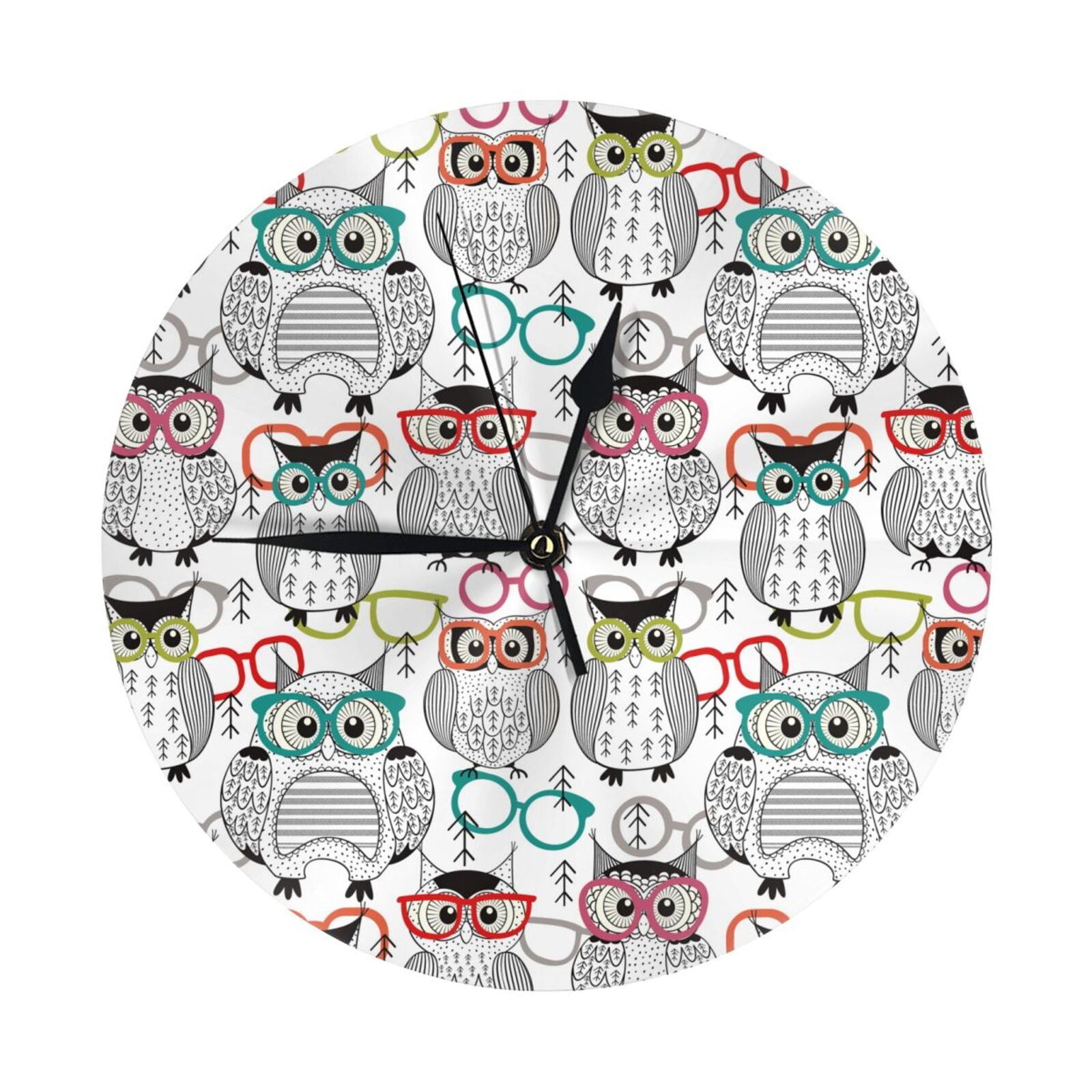 Wall Clock Owl with Glasses Wall Clocks Battery Operated, Modern Wall Clock for Bedroom ...