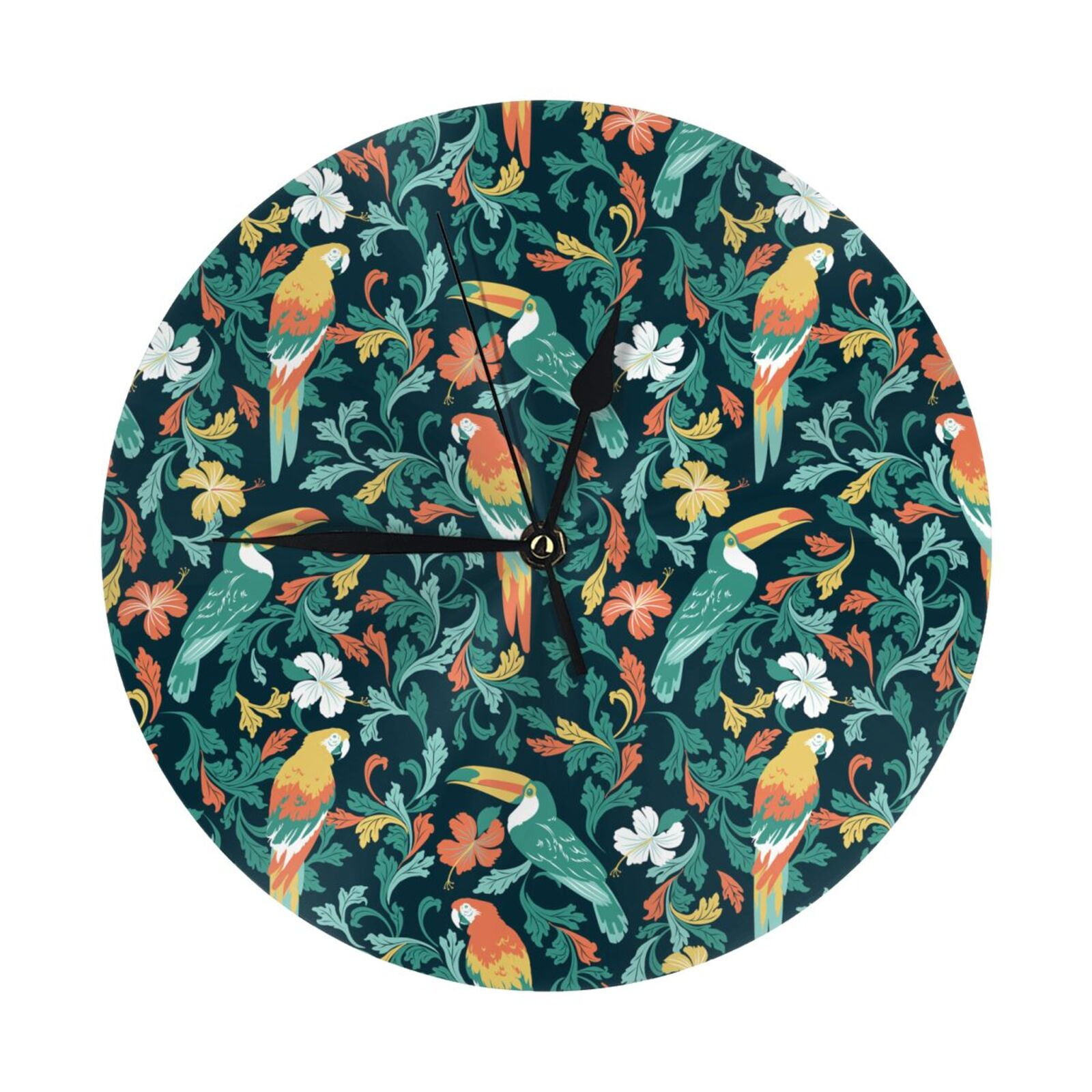 Wall Clock, Painted Parrot Toucan Plant Wall Clocks Battery Operated ...