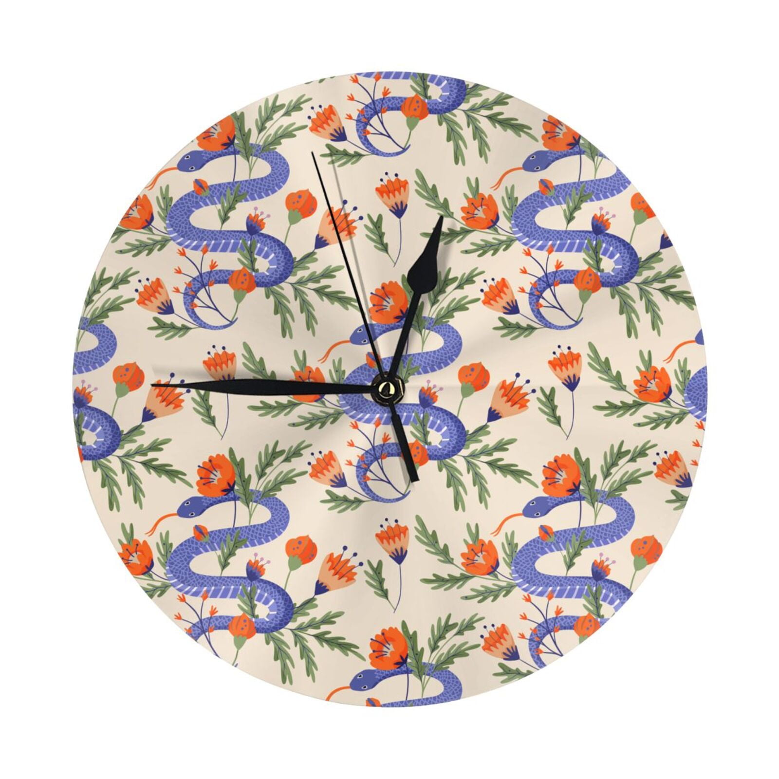 Wall Clock, Painted Purple Funny Snake Flower Wall Clocks Battery ...