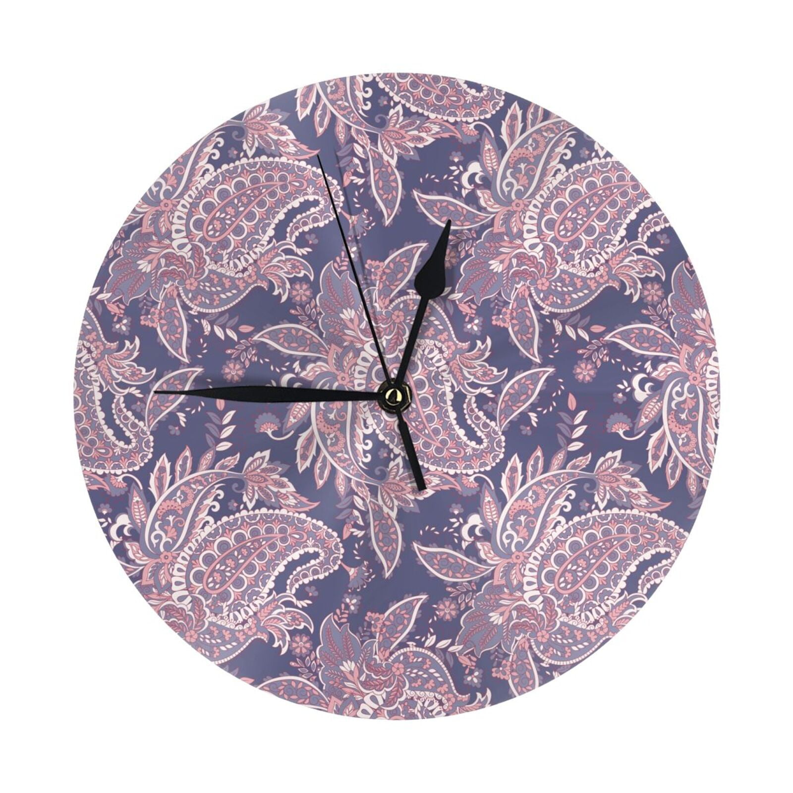 Wall Clock, Paisley Purple Wall Clocks Battery Operated Silent Kitchen ...