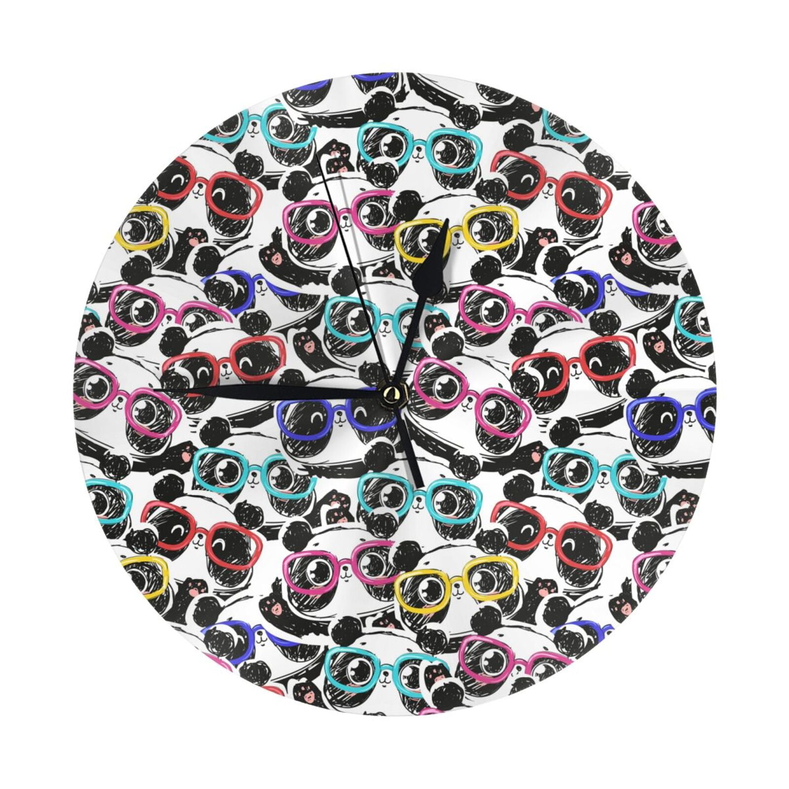 Wall Clock, Panda And Glasses Wall Clocks Battery Operated Silent ...