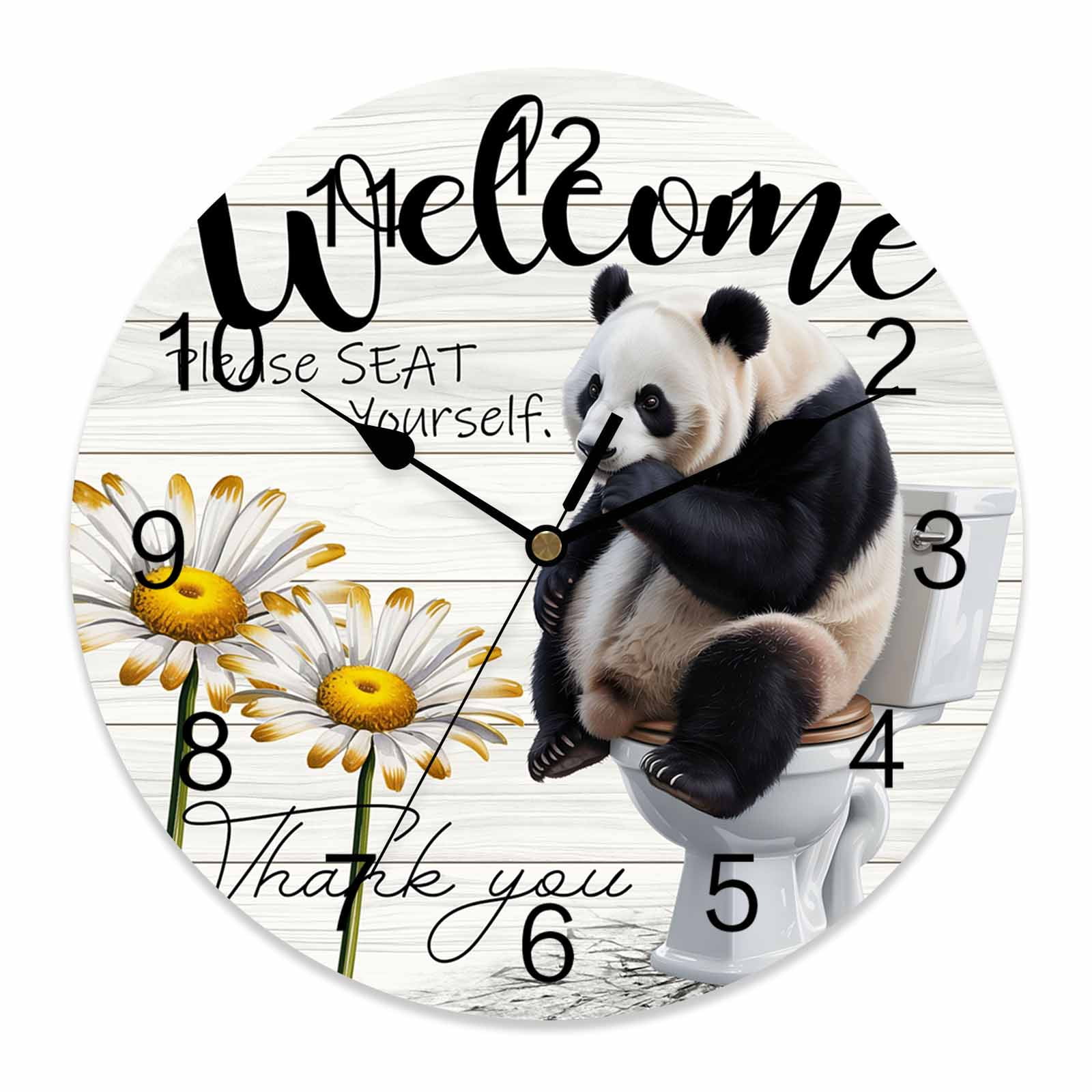 Wall Clock Panda Sitting on The Toilet Clocks PVC Silent Non-Ticking ...