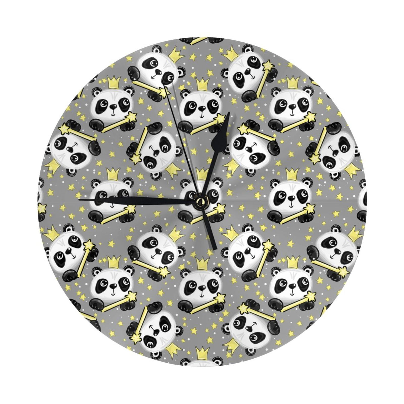 Wall Clock, Panda With Crown And Stars Wall Clocks Battery Operated ...