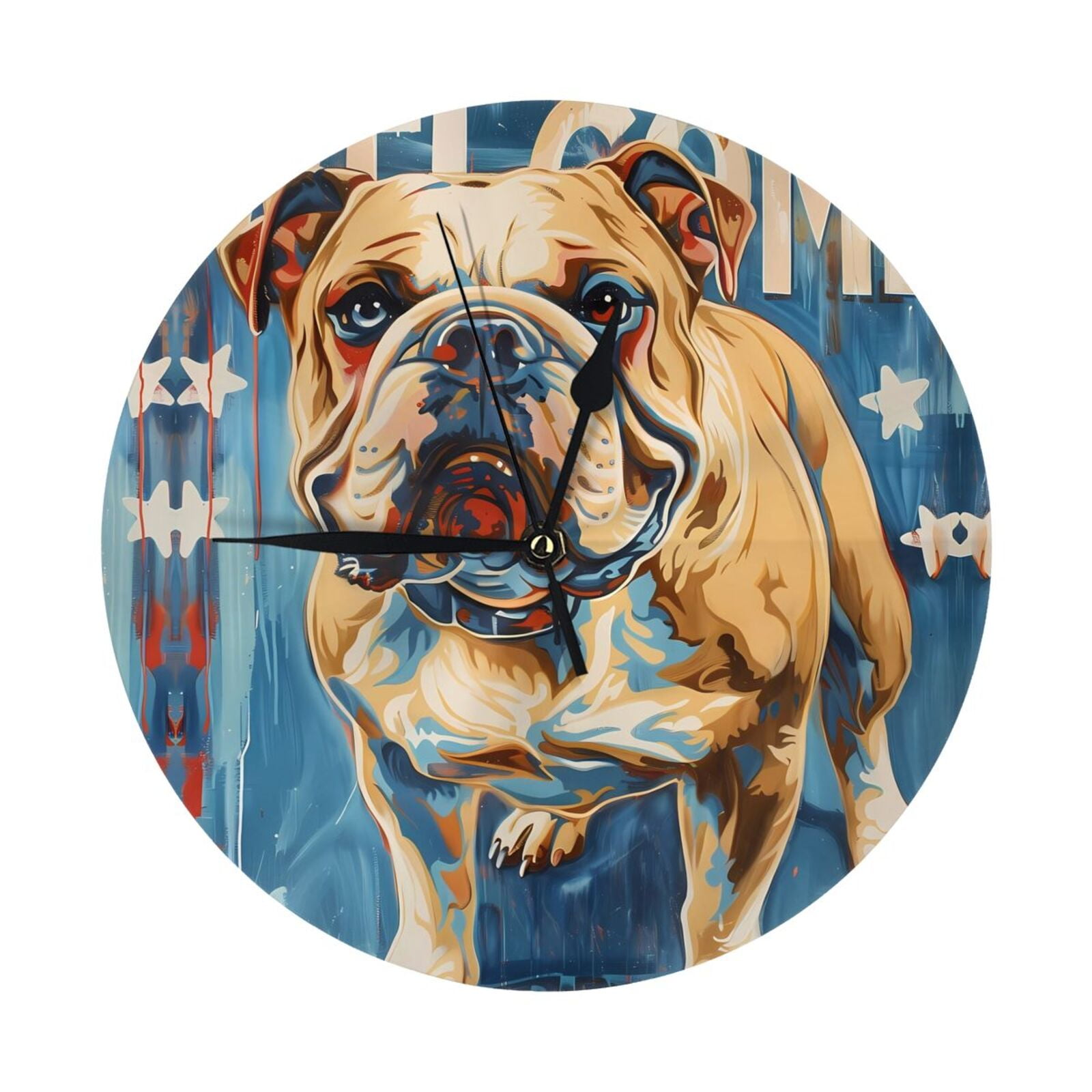 Wall Clock, Patriotic Bulldog Welcome Wall Clocks Battery Operated ...