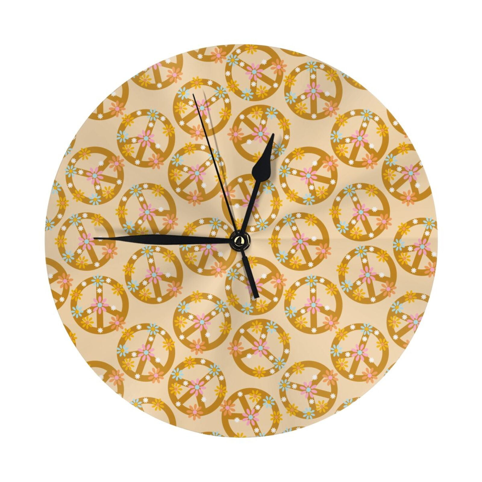 Wall Clock, Peace Sign flower yellow Wall Clocks Battery Operated ...