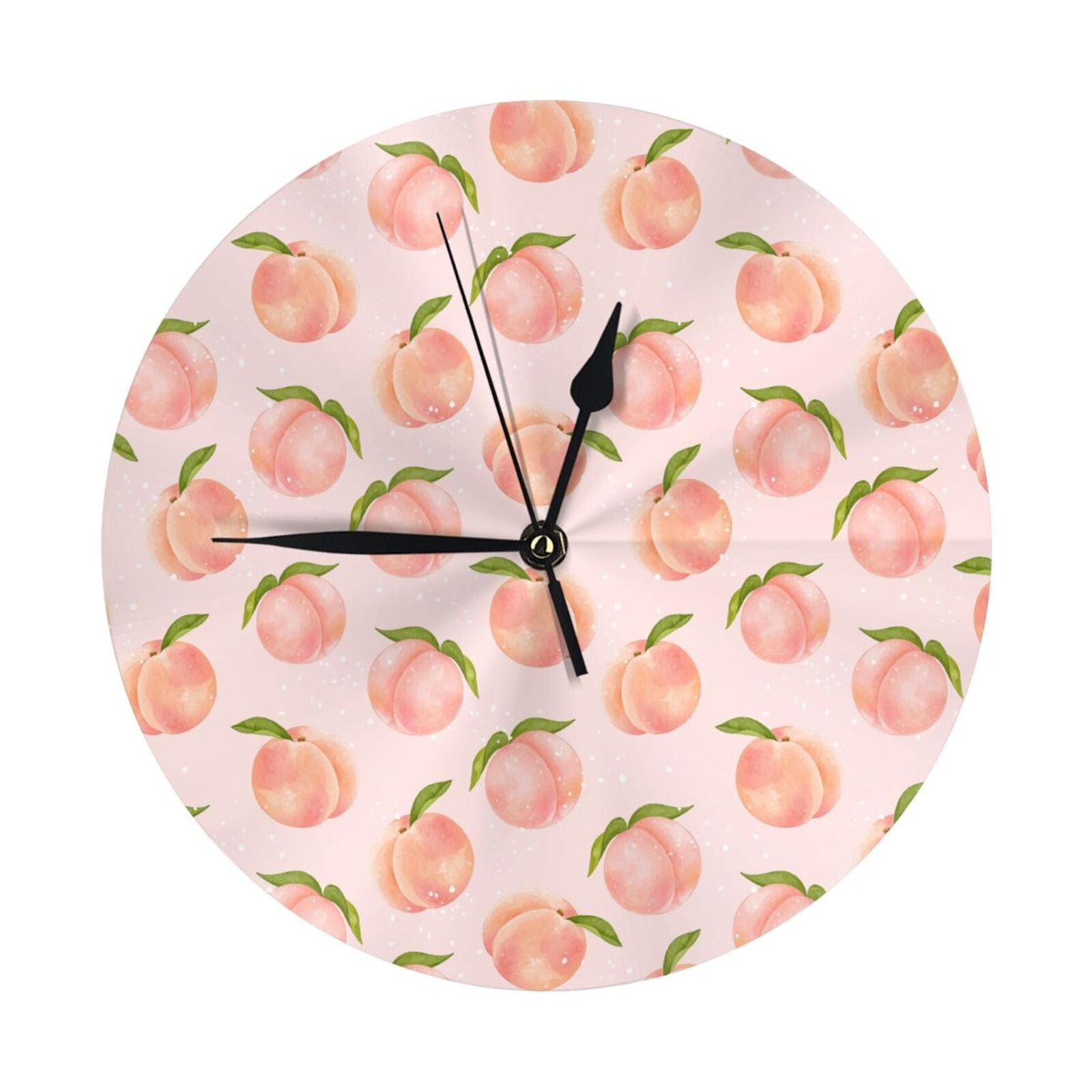 Wall Clock, Peach With Leaves Wall Clocks Battery Operated Silent ...