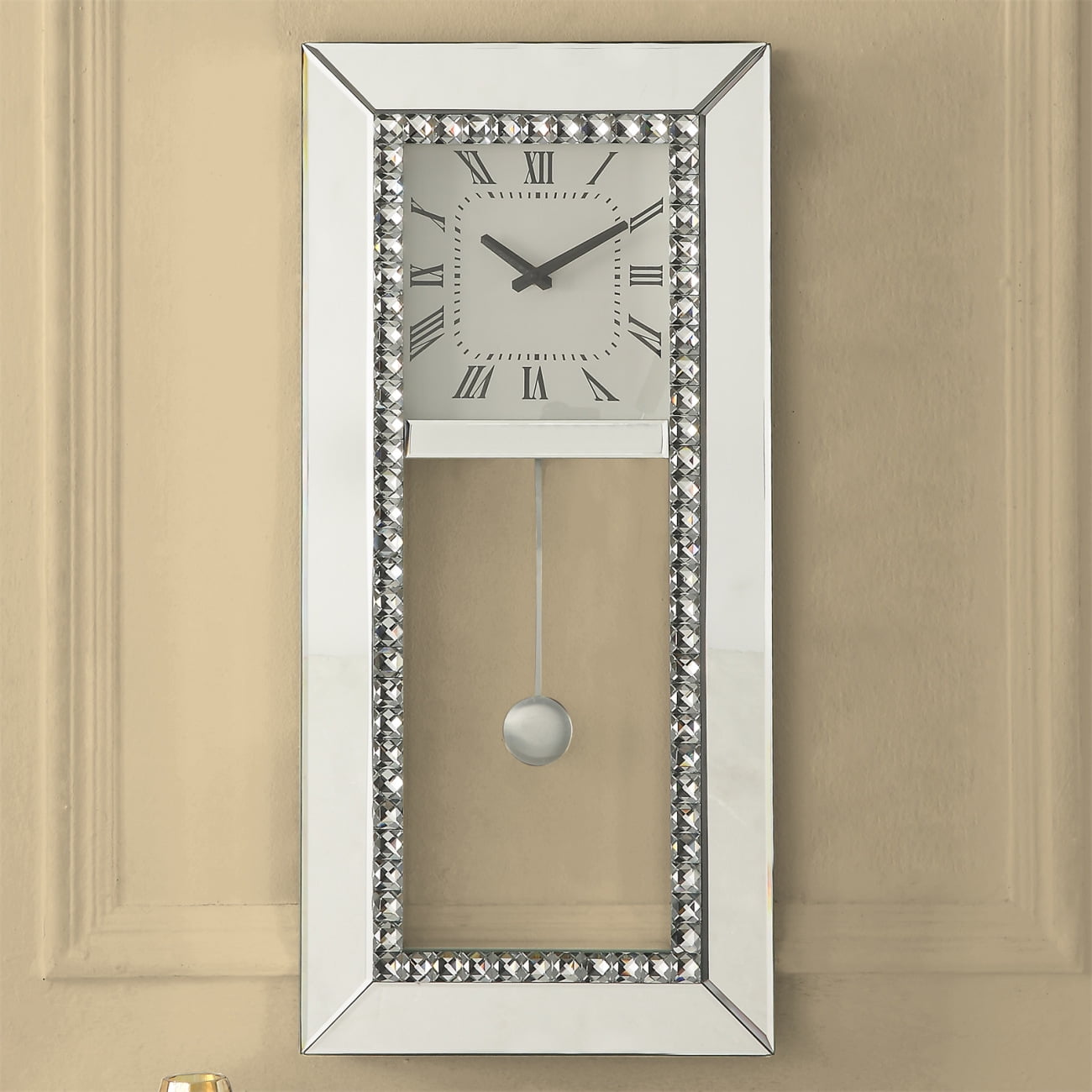 Wall Clock, Pendulum Wall Clock with Mirrored and Faux Crystal Diamonds ...
