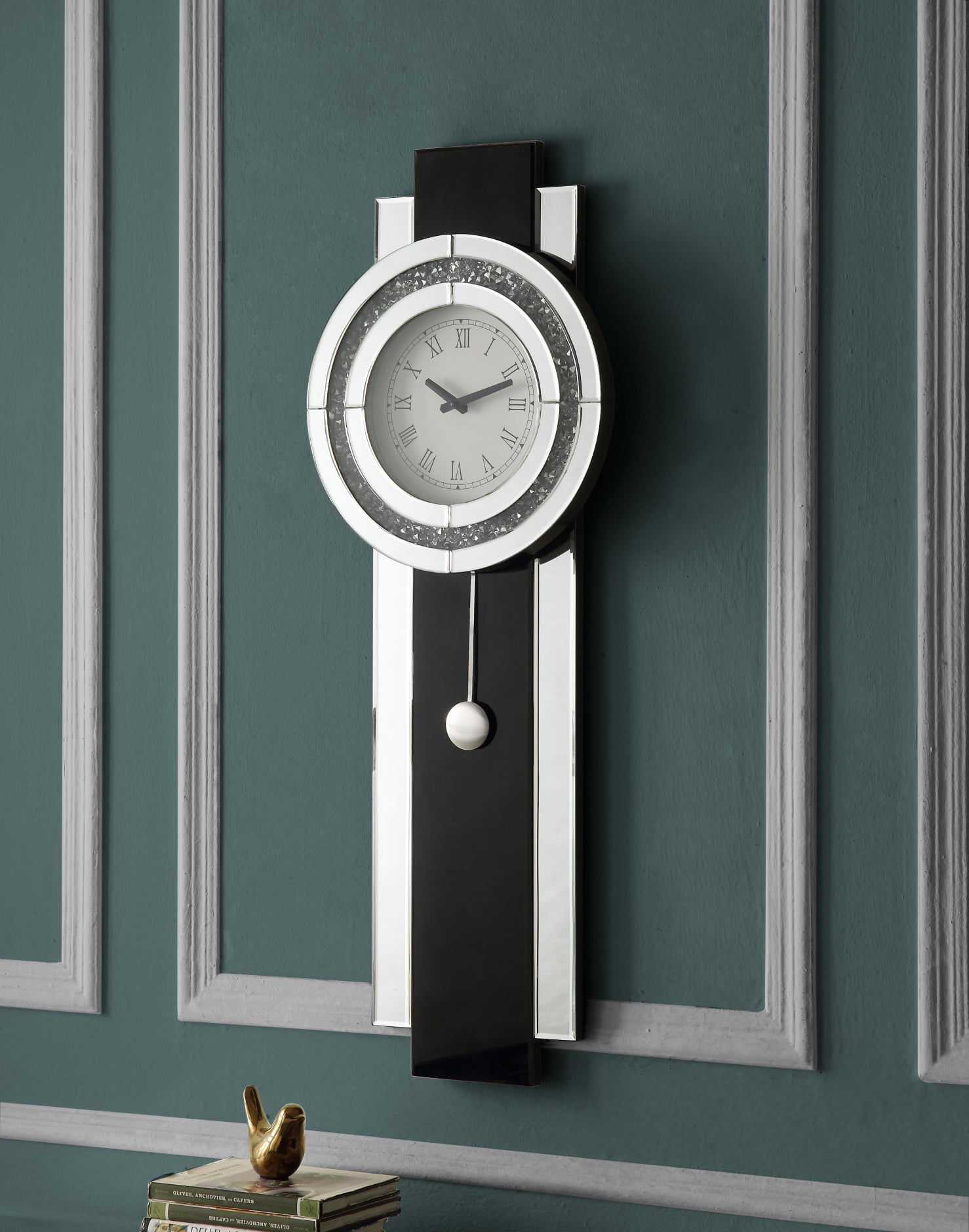 Wall Clock, Pendulum Wall Clock with Mirrored and Faux Diamonds ...