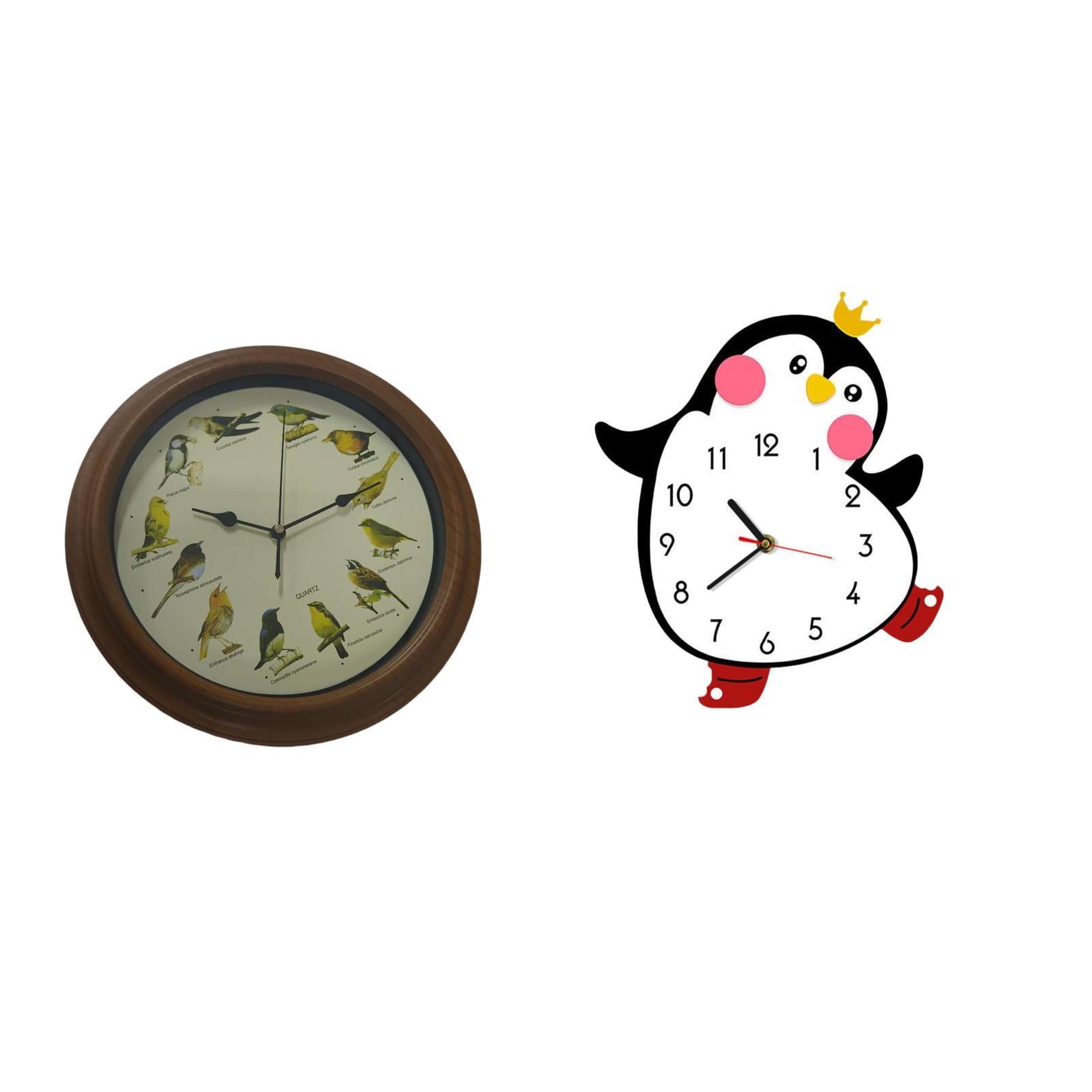 Wall Clock Penguin Singing Bird Silent Sweep Movement Lightweight Wood ...