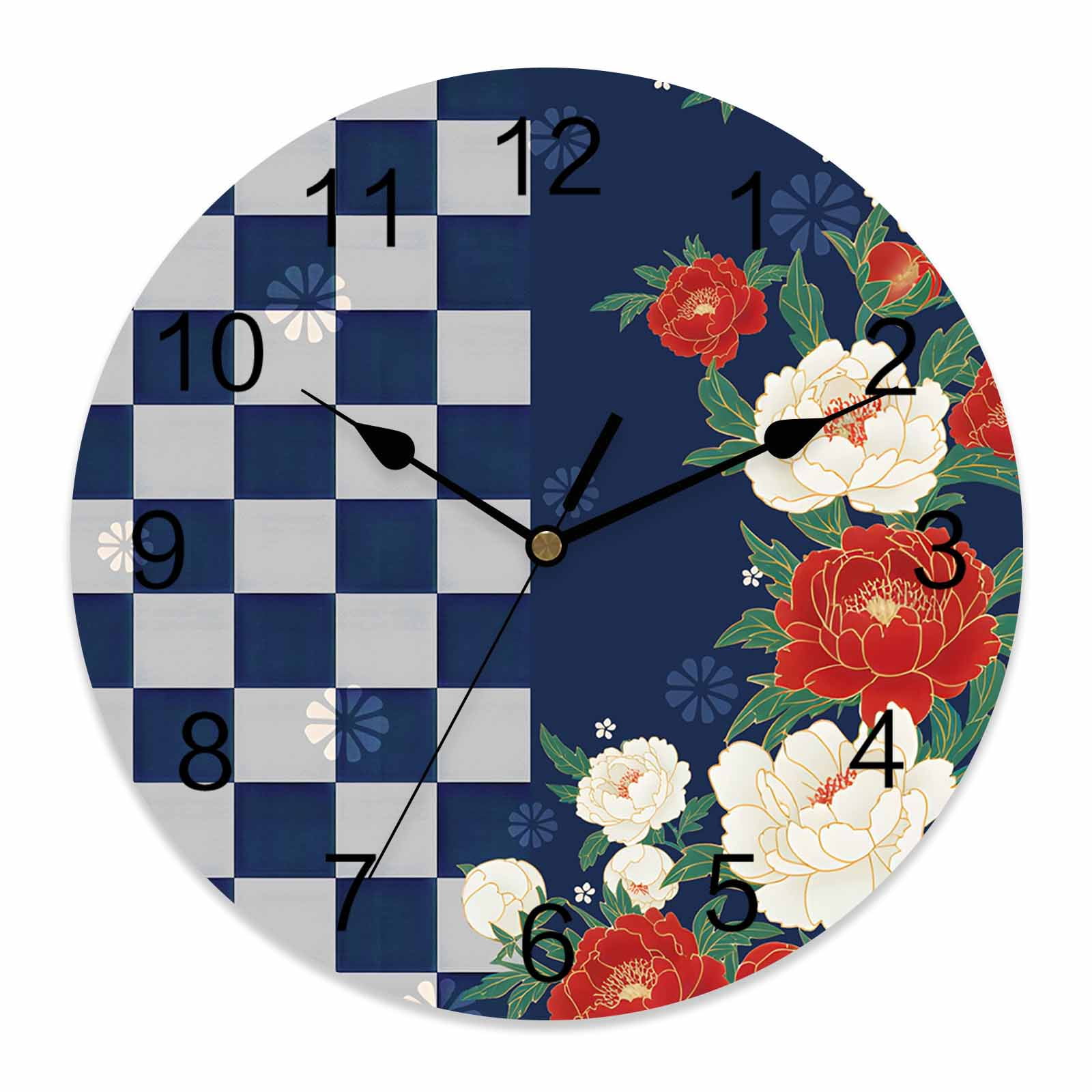 Wall Clock Peony Clocks PVC Silent Non-Ticking Battery Operated ...