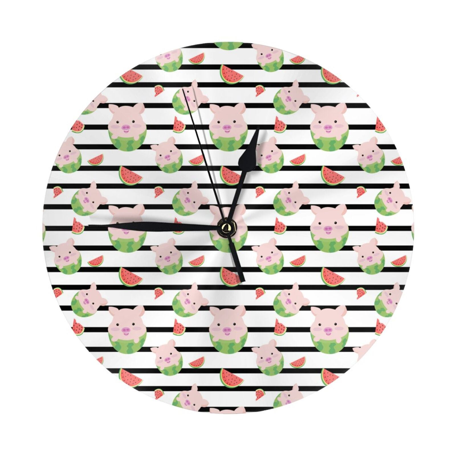 Wall Clock, Pig And Watermelon Wall Clocks Battery Operated Silent ...