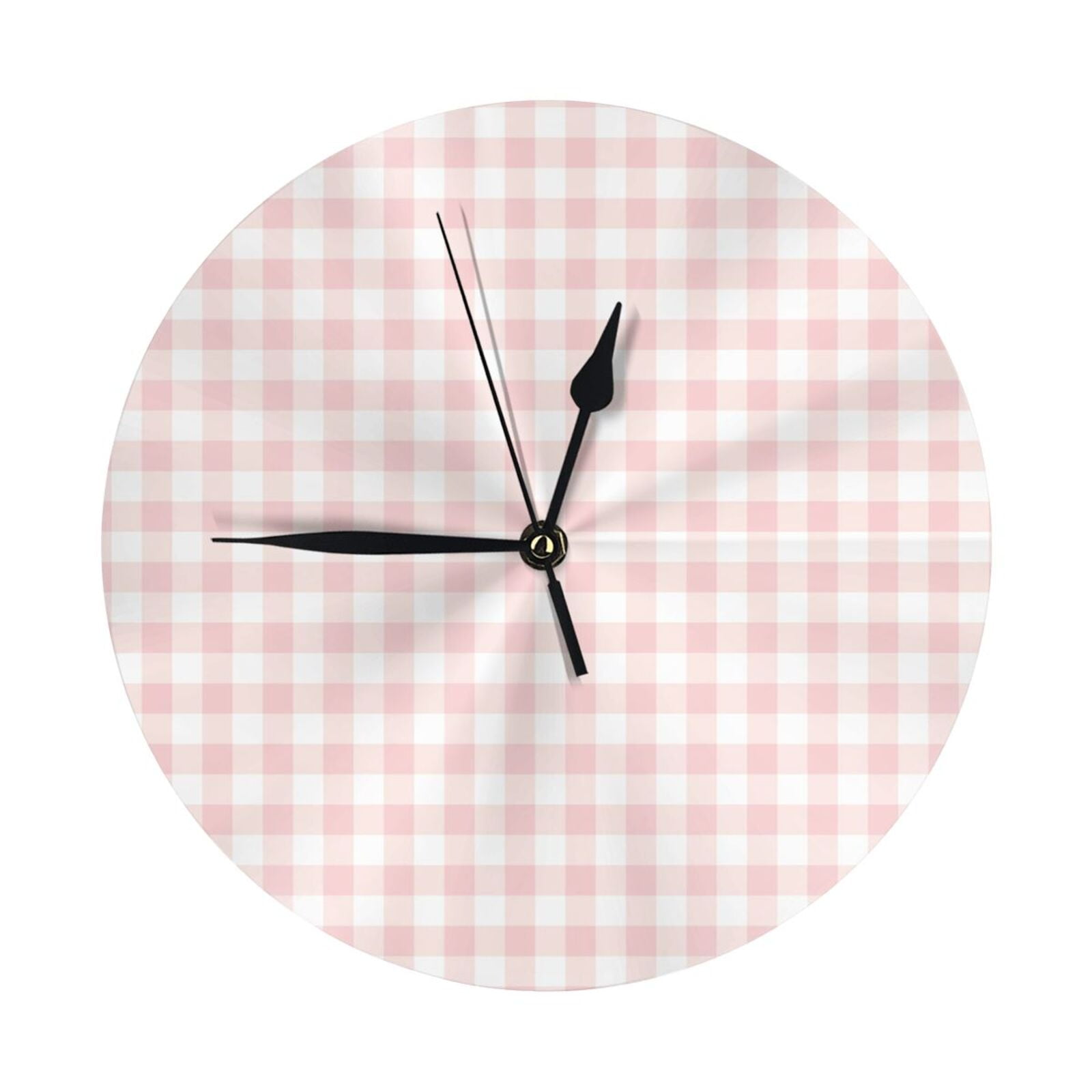 Wall Clock Pink Checkboard Wall Clocks Battery Operated, Modern Wall ...