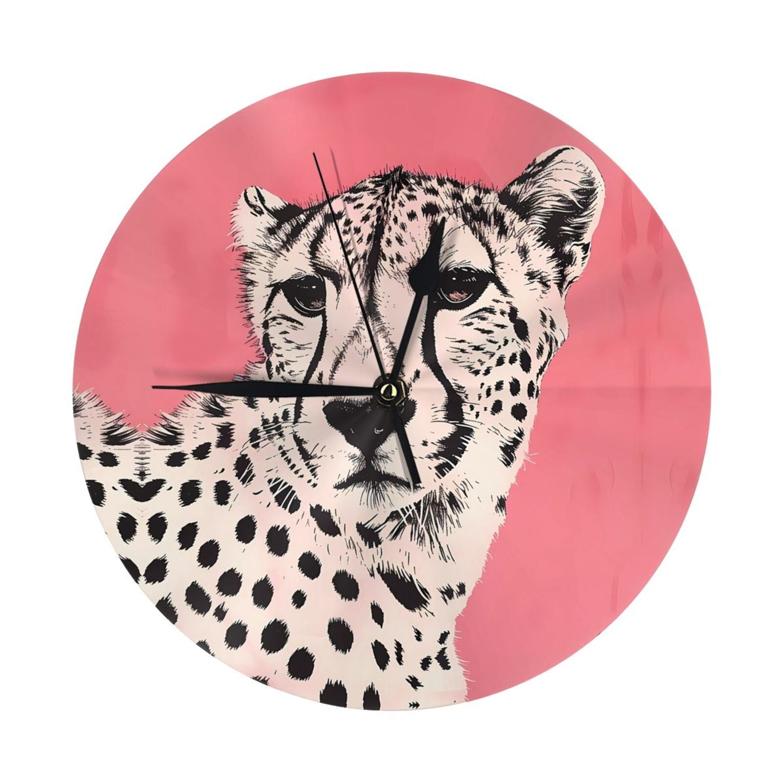 Wall Clock, Pink Cheetah Art Wall Clocks Battery Operated Silent ...