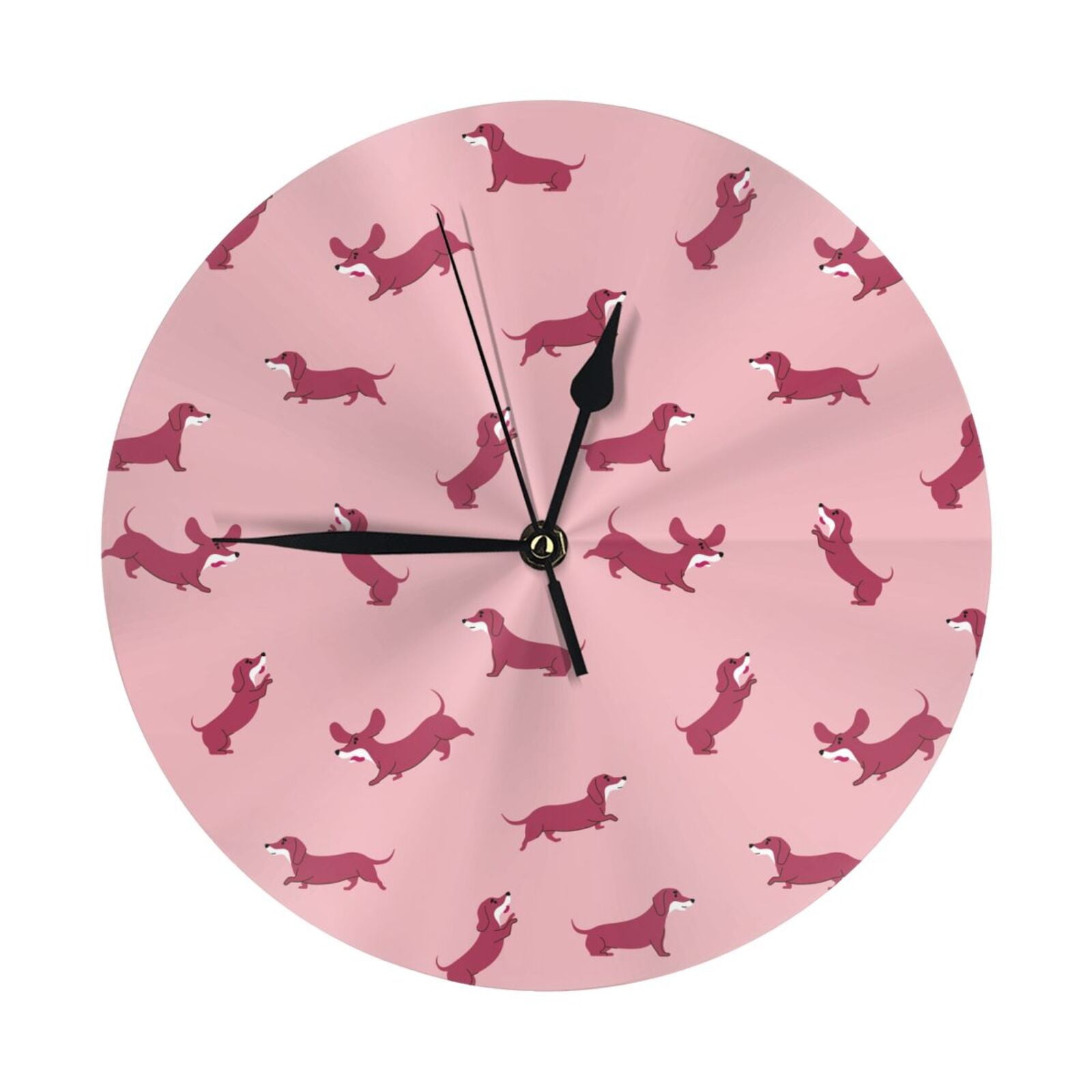 Wall Clock, Pink Dachshund Dog Puppy Wall Clocks Battery Operated ...