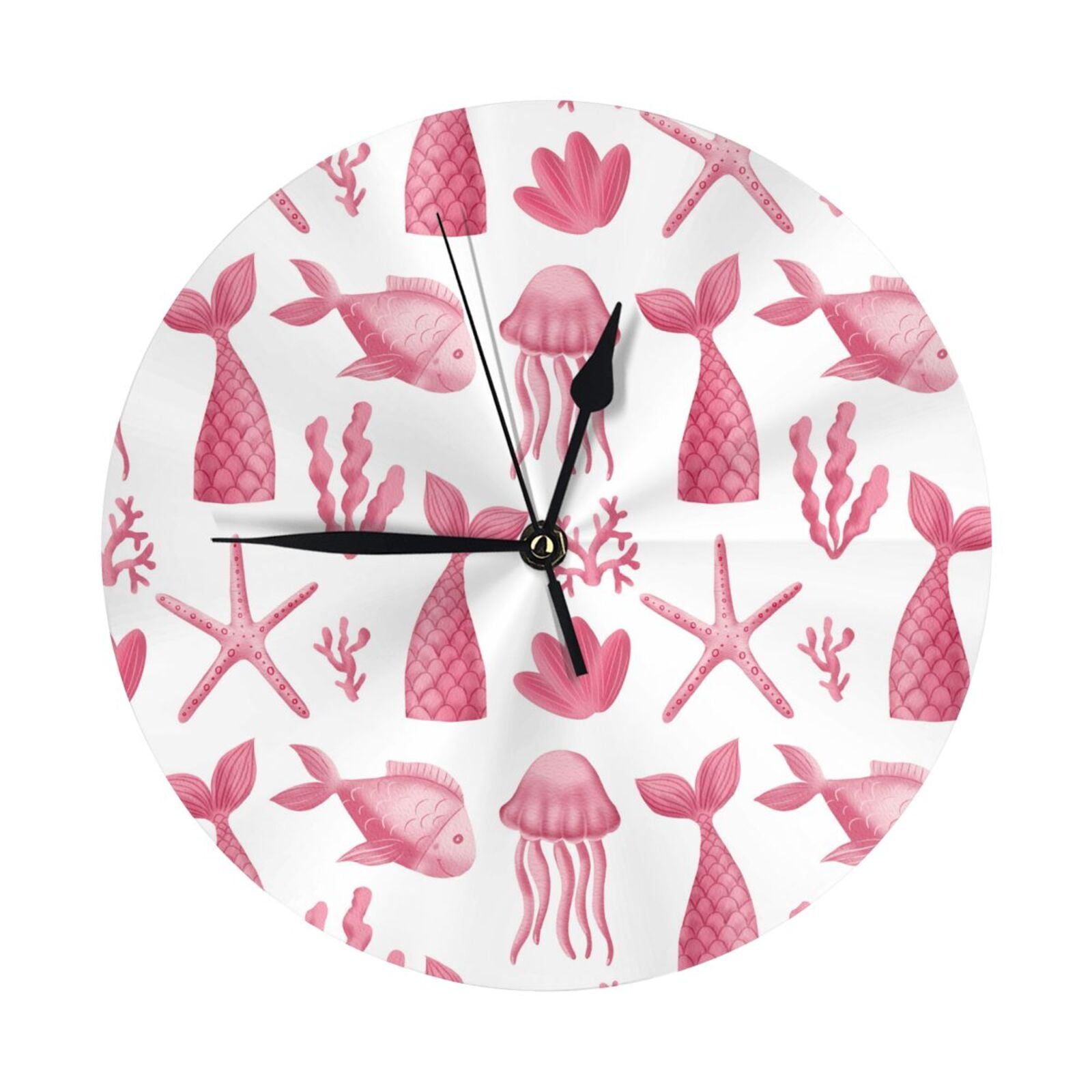 Wall Clock Pink Fish Jellyfish Wall Clocks Battery Operated, Modern ...