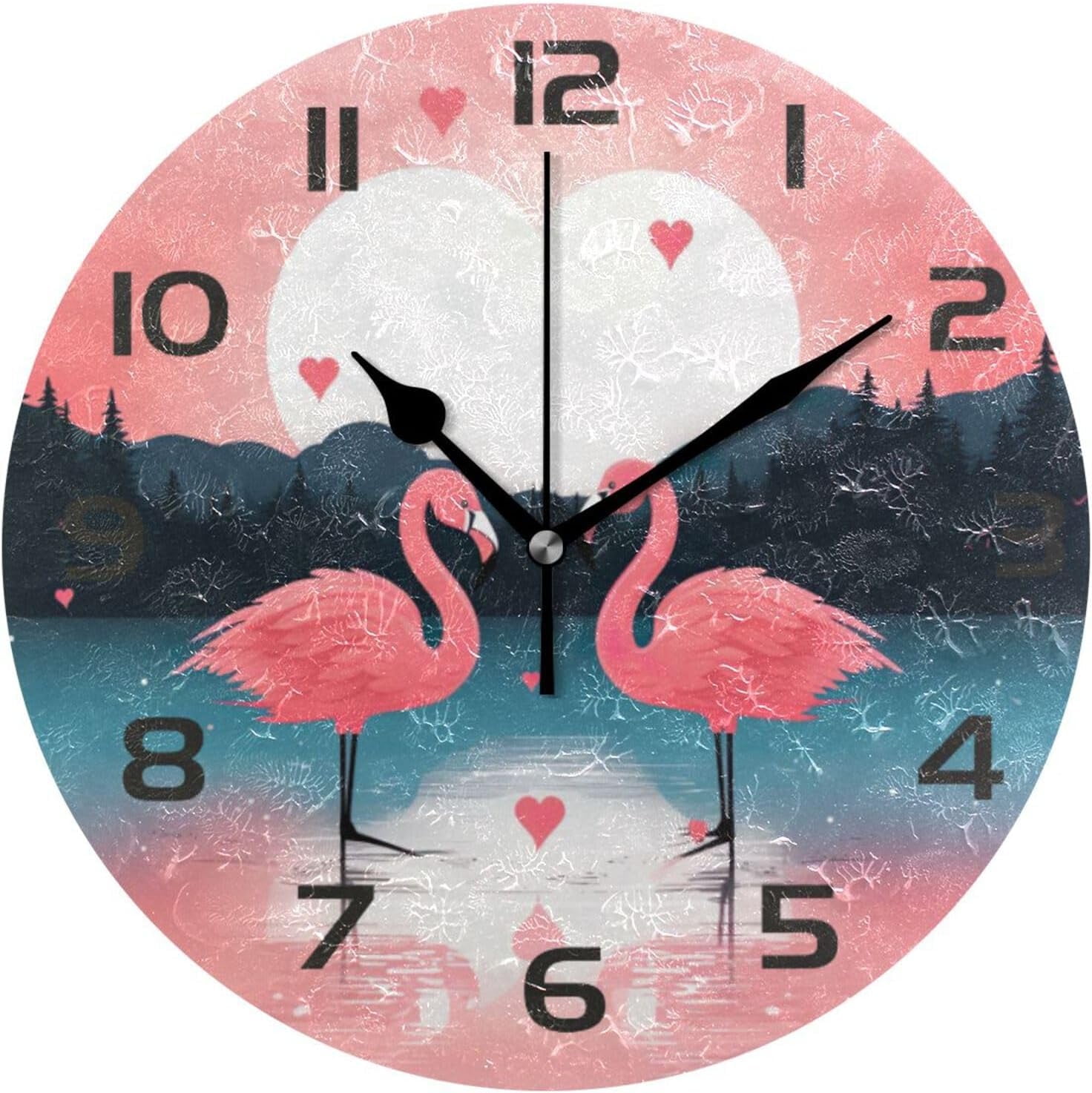 Wall Clock Pink Flamingos 10 Inch Silent Non Ticking Quality Quartz ...