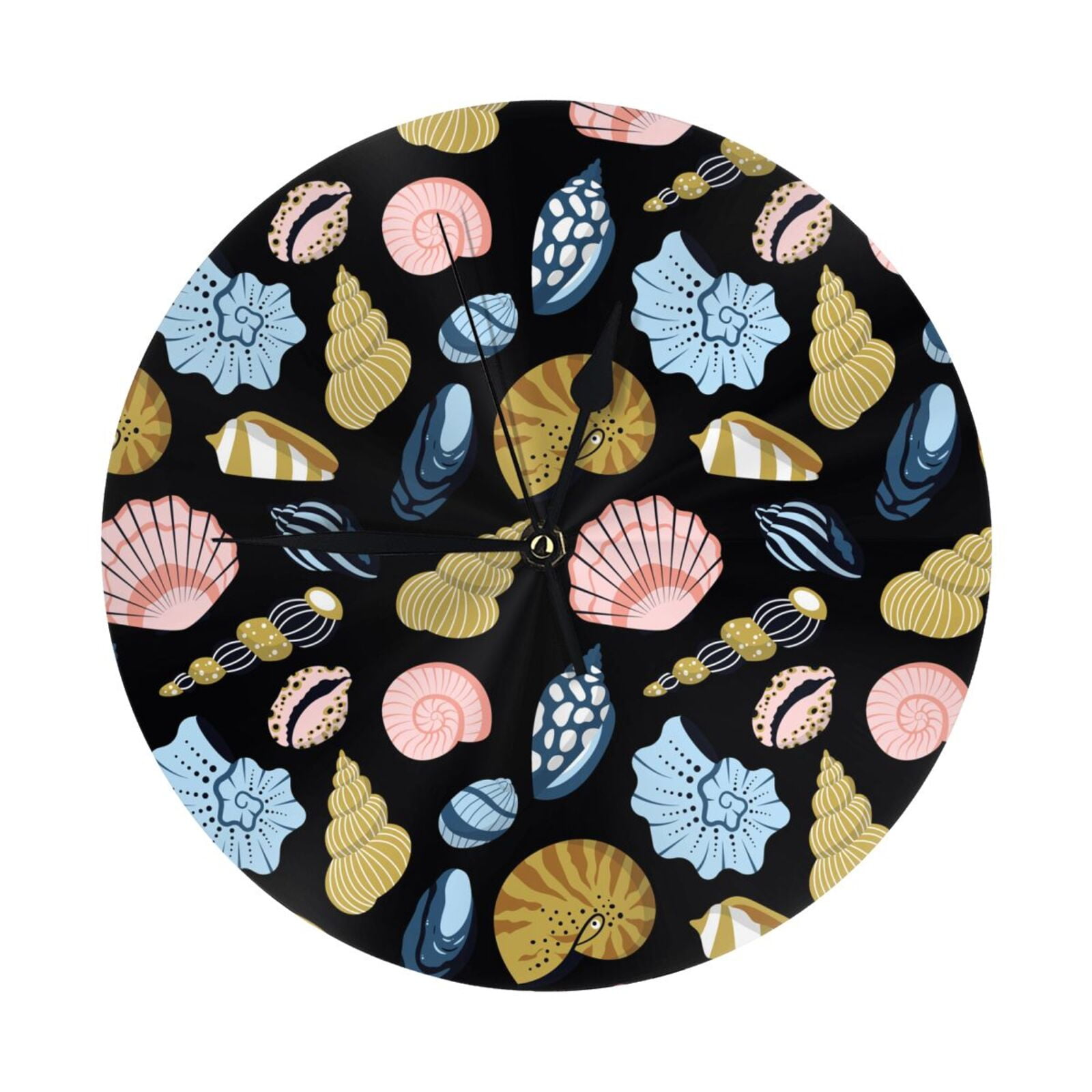 Wall Clock, Pink Gold Blue Shell Conch Wall Clocks Battery Operated ...