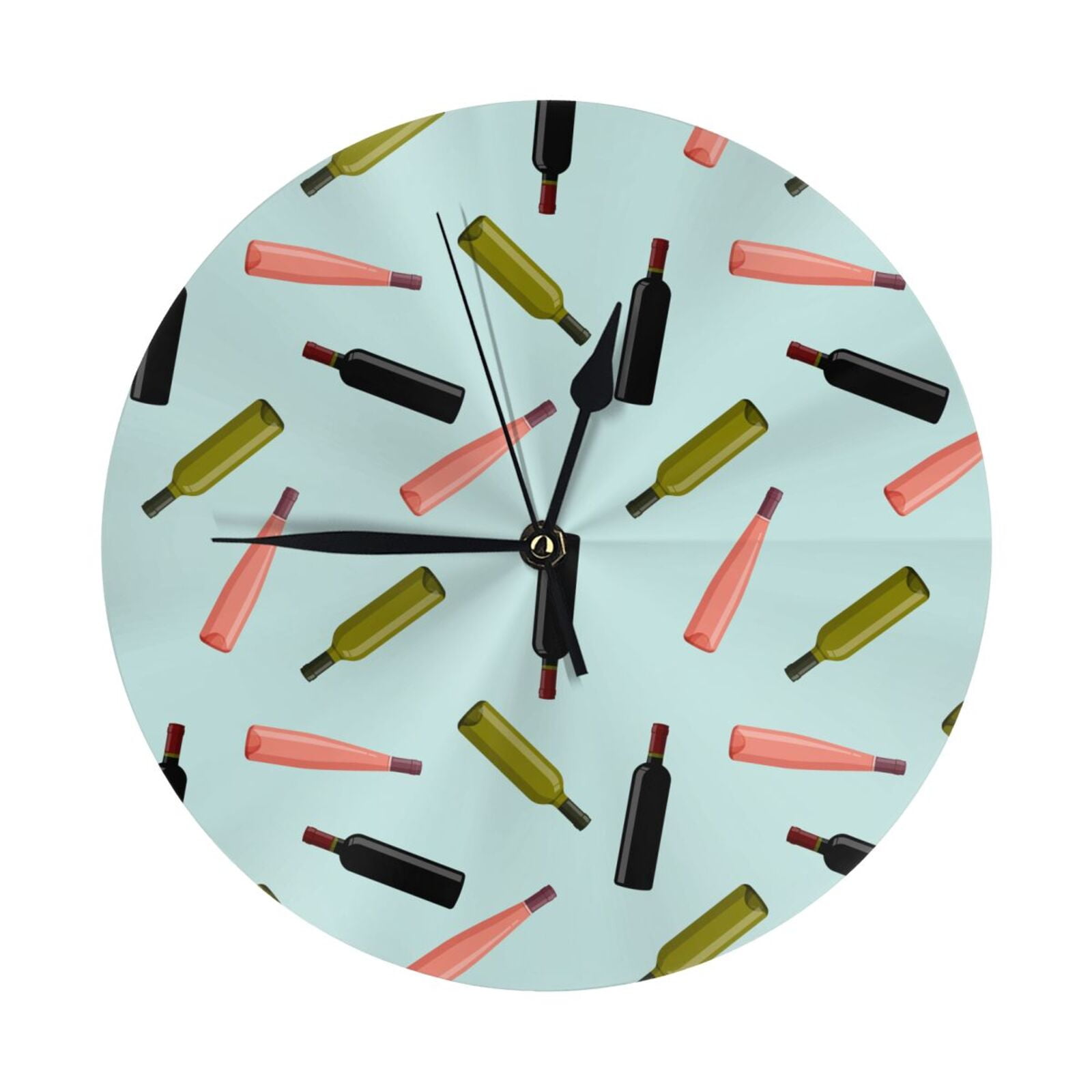 Wall Clock, Pink Green Black Bottle Wall Clocks Battery Operated Silent ...