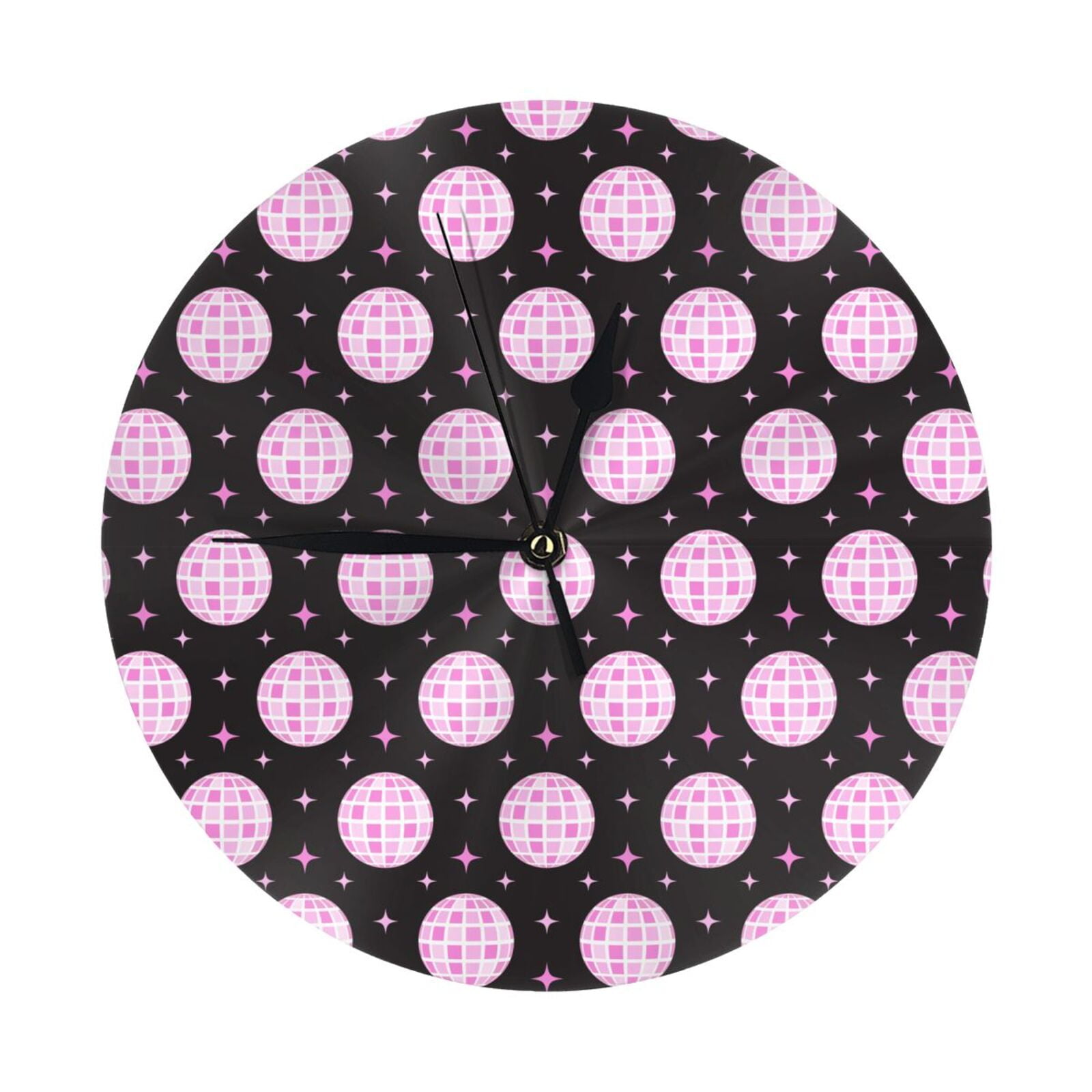 Wall Clock, Pink Groovy Disco Ball Wall Clocks Battery Operated Silent ...