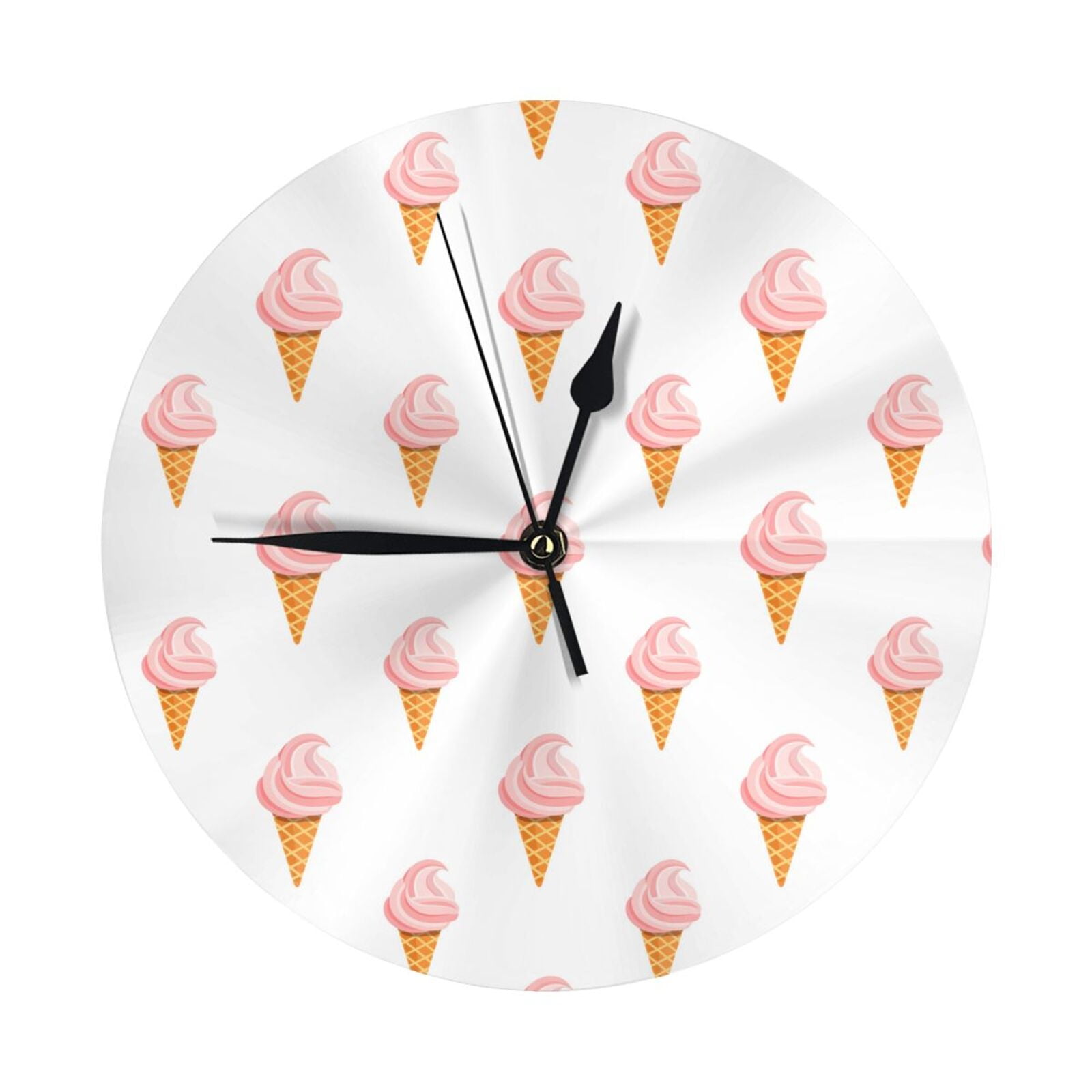 Wall Clock, Pink Ice Cream Print Wall Clocks Battery Operated Silent ...