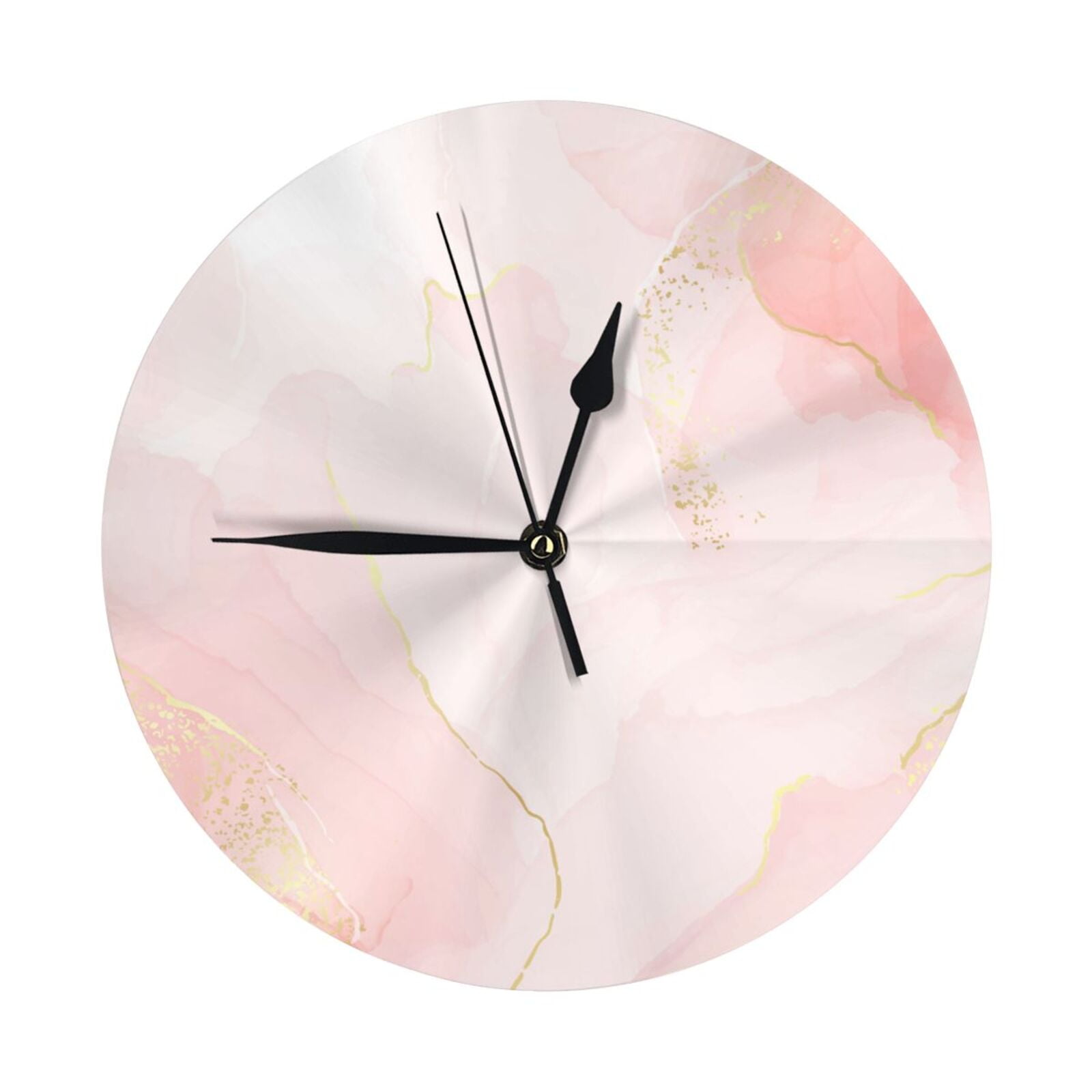 Wall Clock, Pink Marble Wall Clocks Battery Operated Silent Kitchen ...