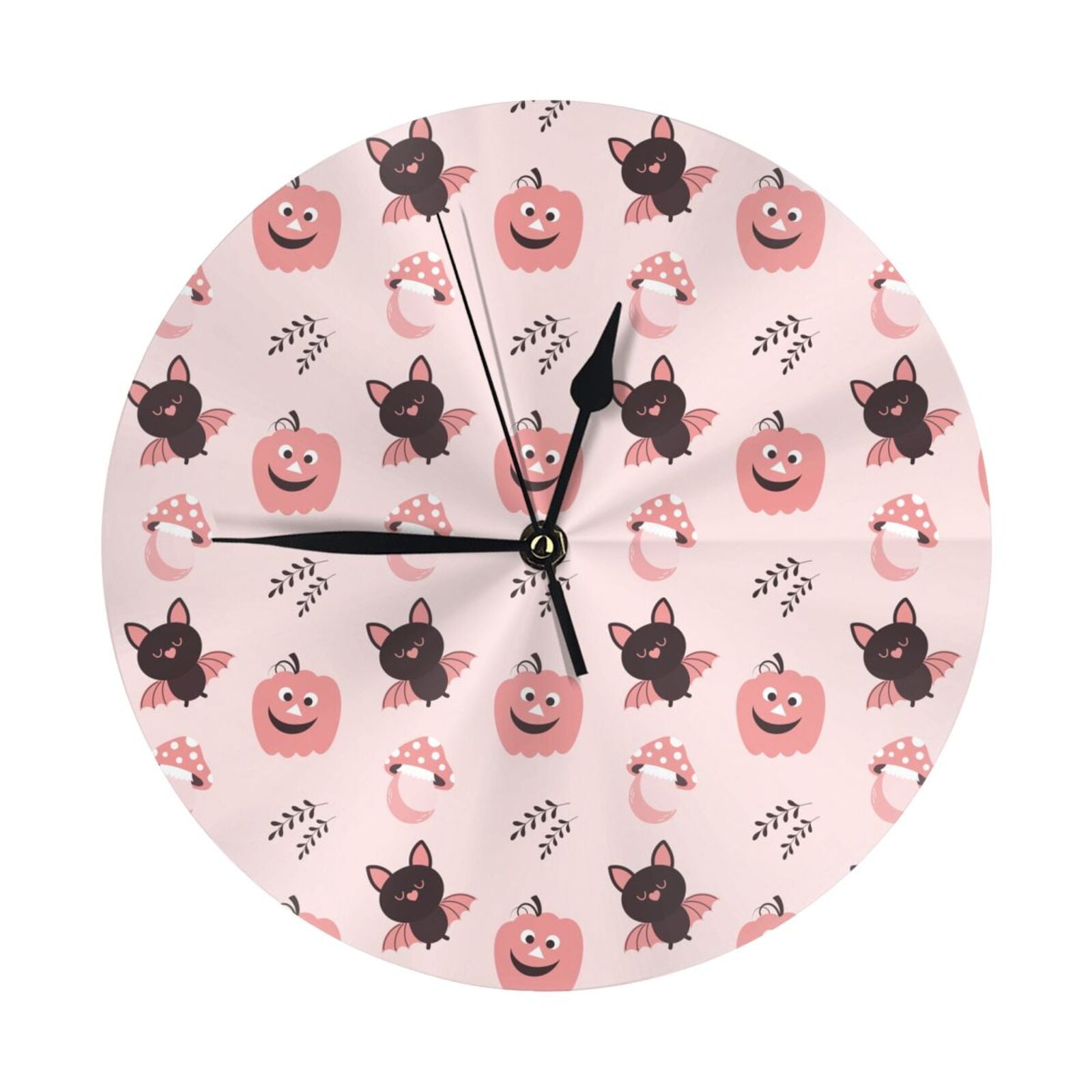 Wall Clock, Pink Pumpkin Bat Mushroom Wall Clocks Battery Operated ...