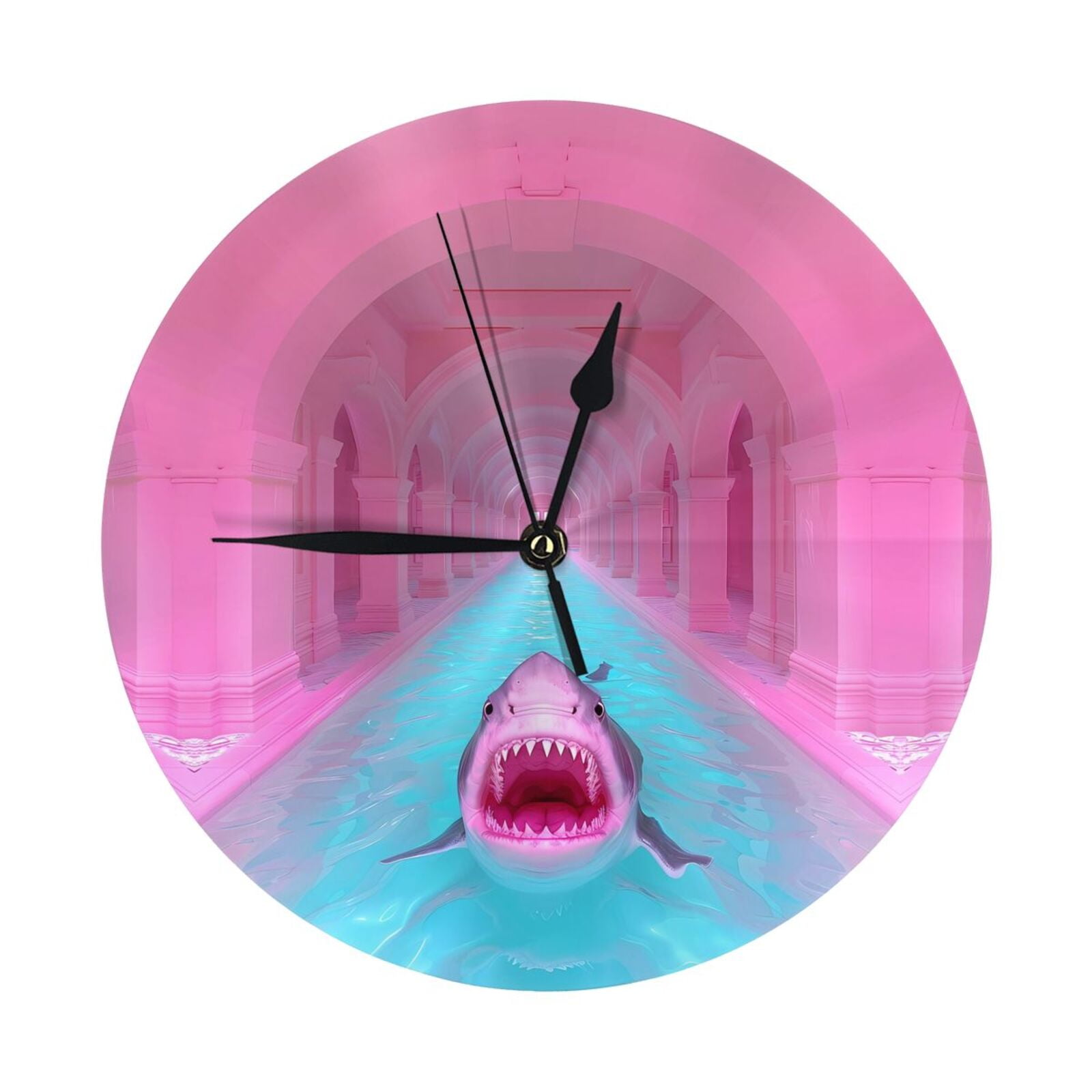 Wall Clock Pink Shark Pool Fantasy Wall Clocks Battery Operated, Modern ...