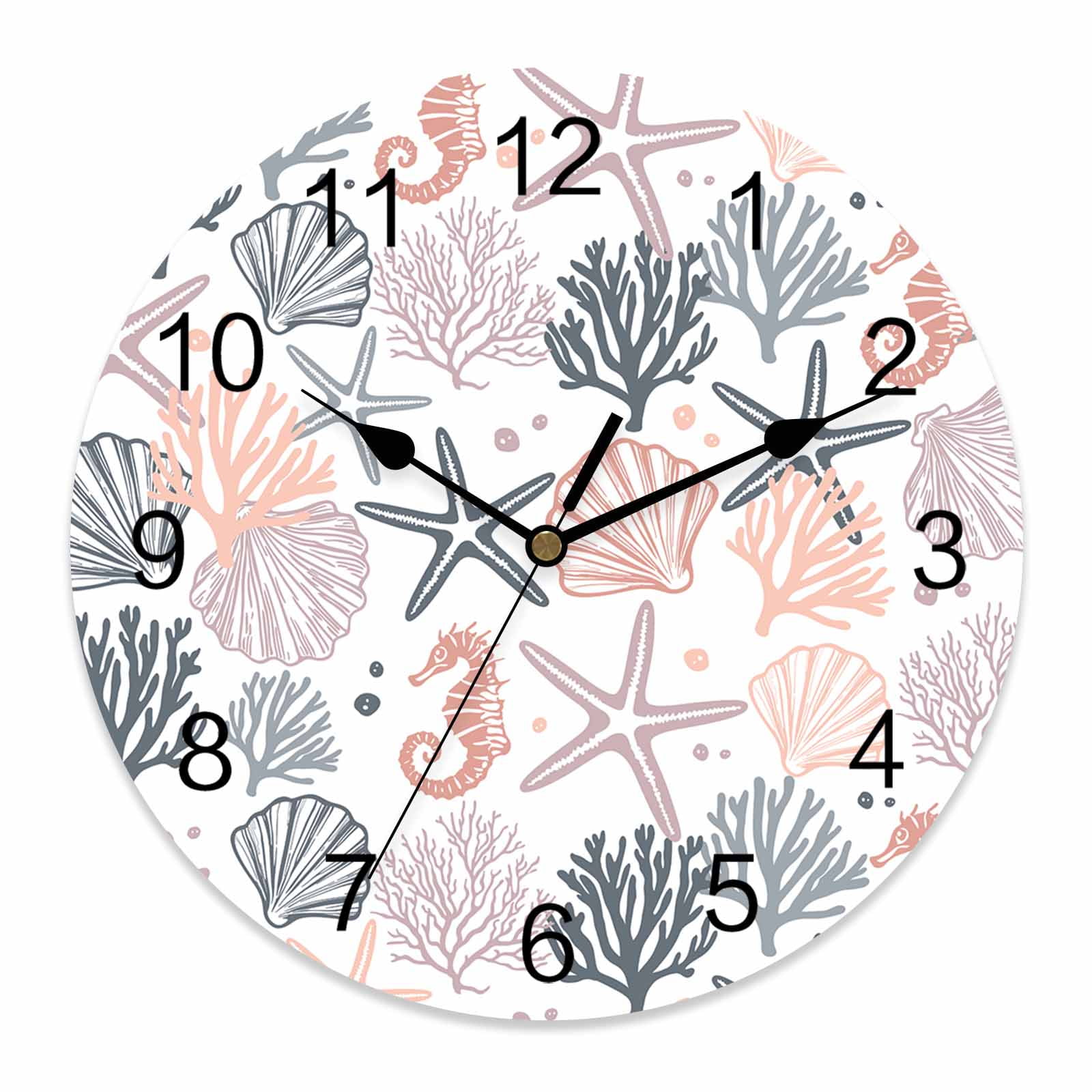 Wall Clock Pink Starfish Clocks PVC Silent Non-Ticking Battery Operated ...