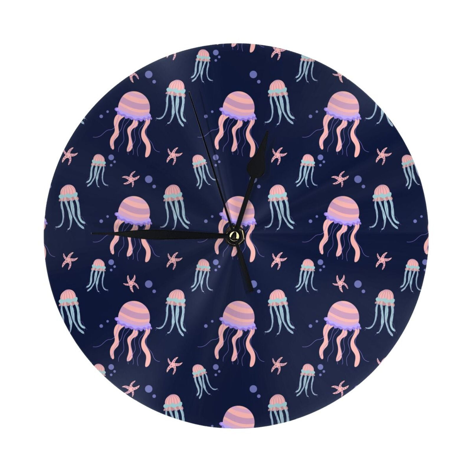 Wall Clock, Pink Starfish Jellyfish Wall Clocks Battery Operated Silent ...