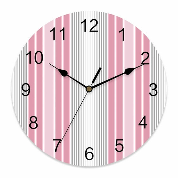 Wall Clock Pink Vertical Stripes Clocks PVC Silent Non-Ticking Battery ...