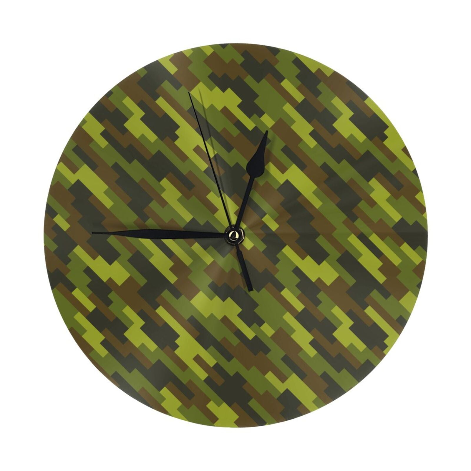 Wall Clock, Pixel Camouflage Green Wall Clocks Battery Operated Silent Kitchen Office Wall Clock ...