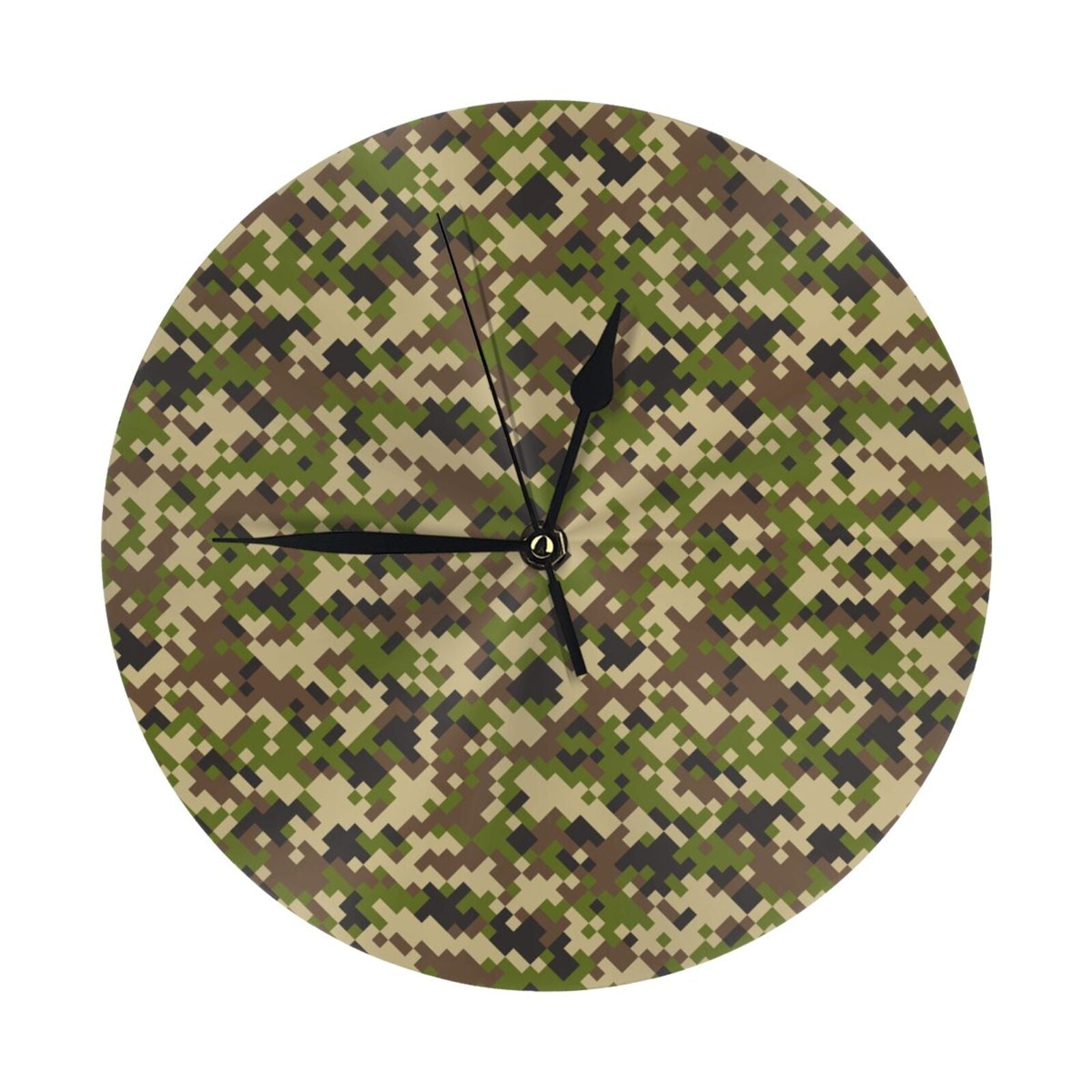 Wall Clock, Pixel Green Camouflage Wall Clocks Battery Operated Silent ...