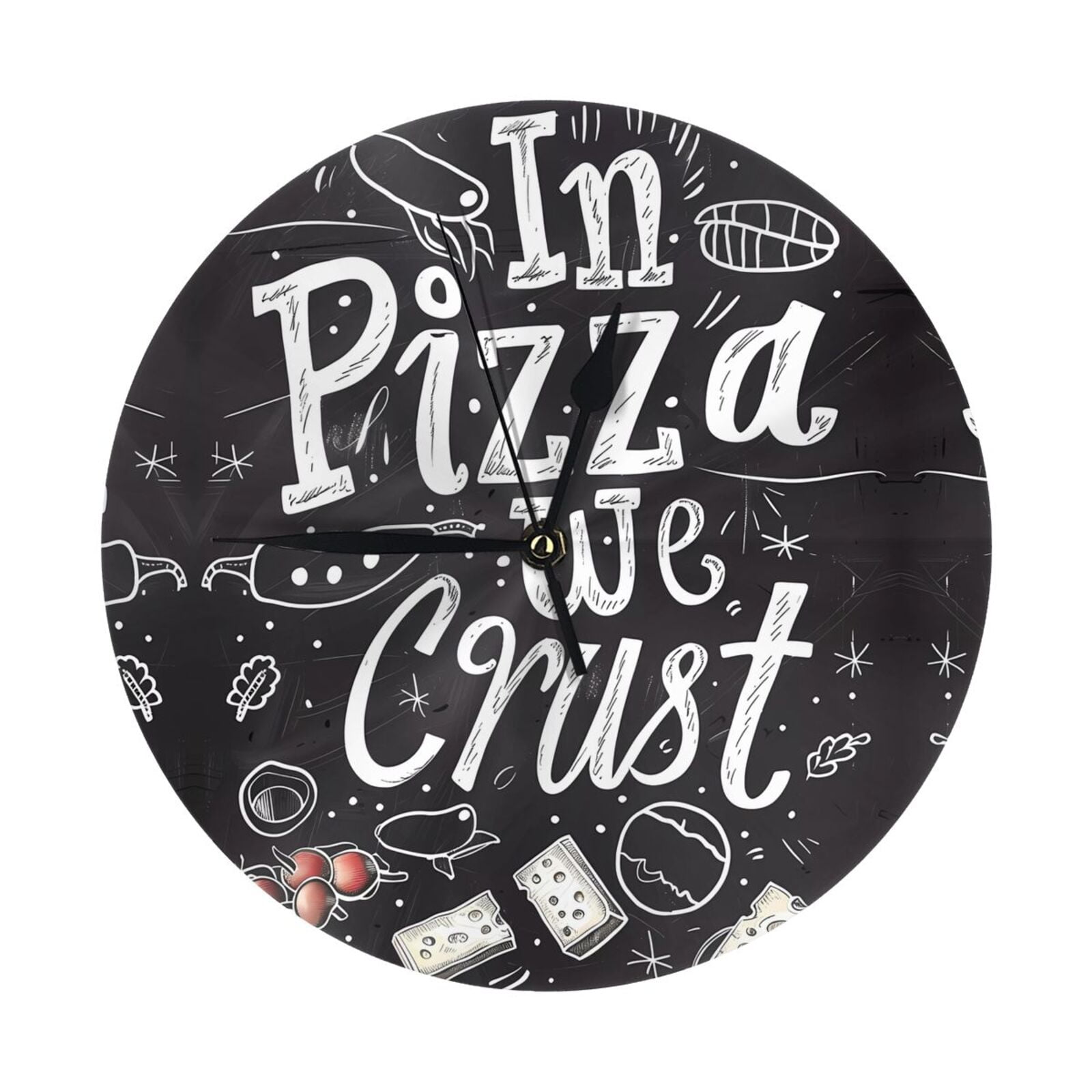 Wall Clock - In Pizza We Crust Art 9.8 Inch Silent Non Ticking Modern ...