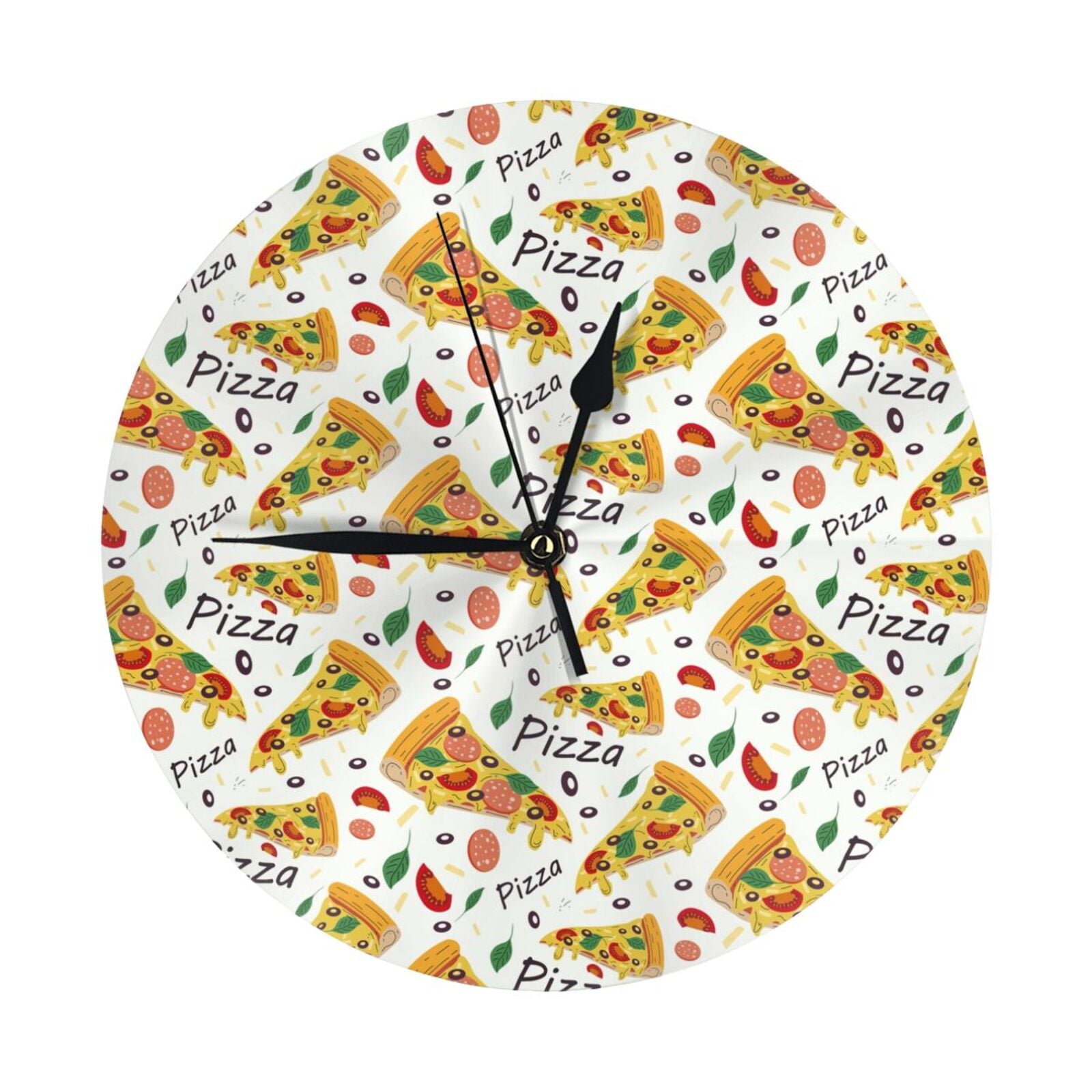 Wall Clock Pizza Slices Wall Clocks Battery Operated, Modern Wall Clock ...