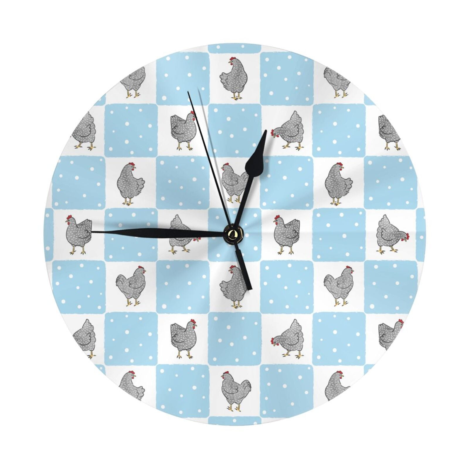 Wall Clock, Plaid Cartoon Cute Chicken Wall Clocks Battery Operated ...
