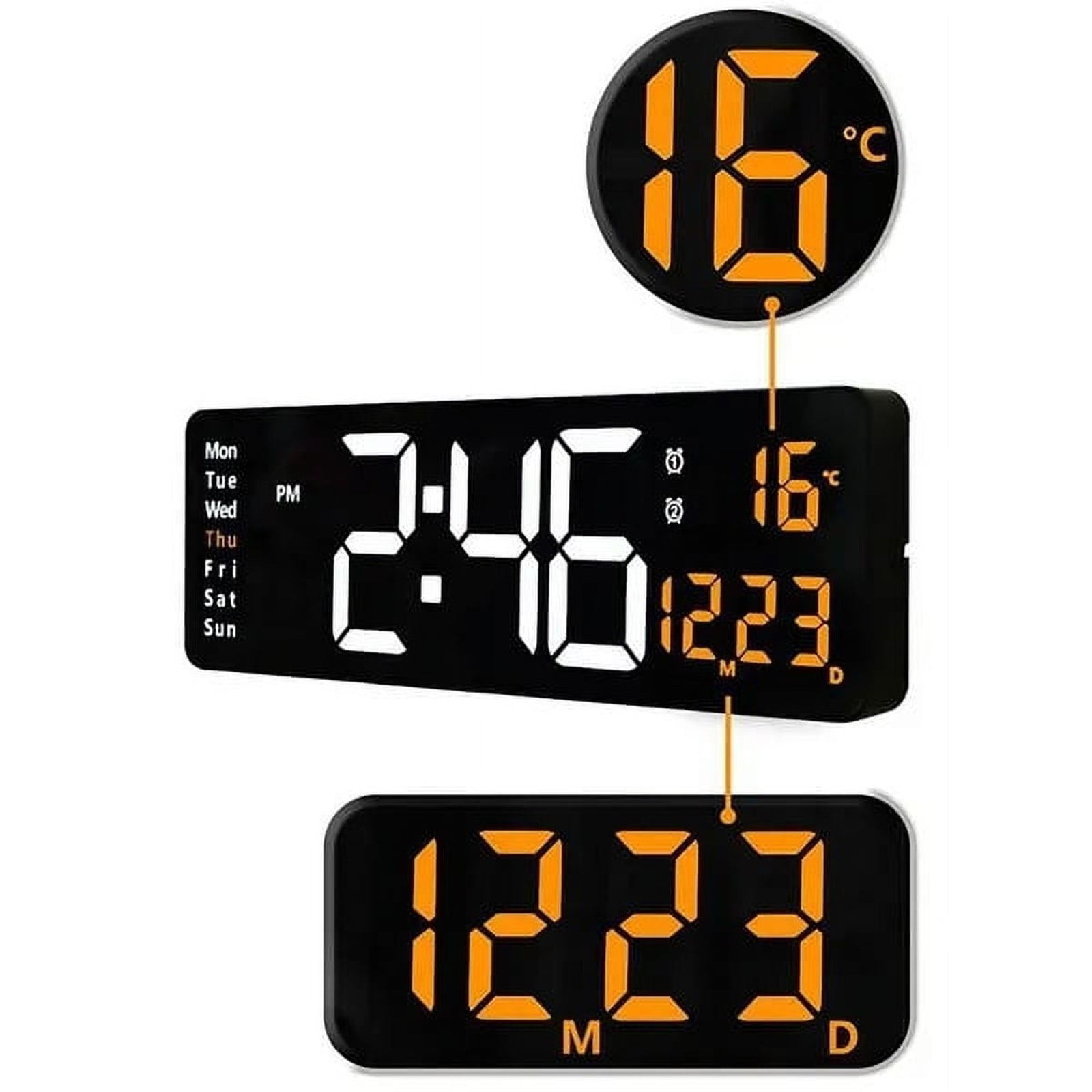 Wall Clock, Plastic Yellow Alarm Clock, Large Electronic Digital Wall ...