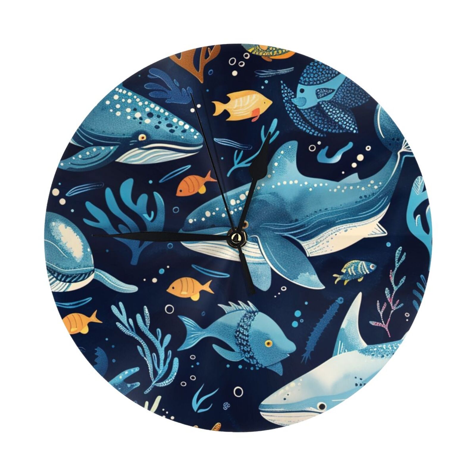 Wall Clock - Playful Whales Underwater Scene 9.8 Inch Silent Non ...