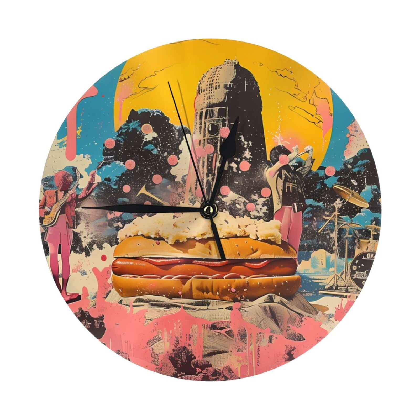 Wall Clock, Psychedelic Band Hotdog Art Wall Clocks Battery Operated ...