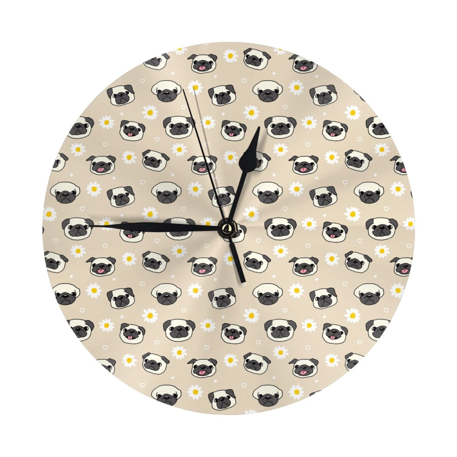 Wall Clock, Pug Dog Face Wall Clocks Battery Operated Silent Kitchen ...