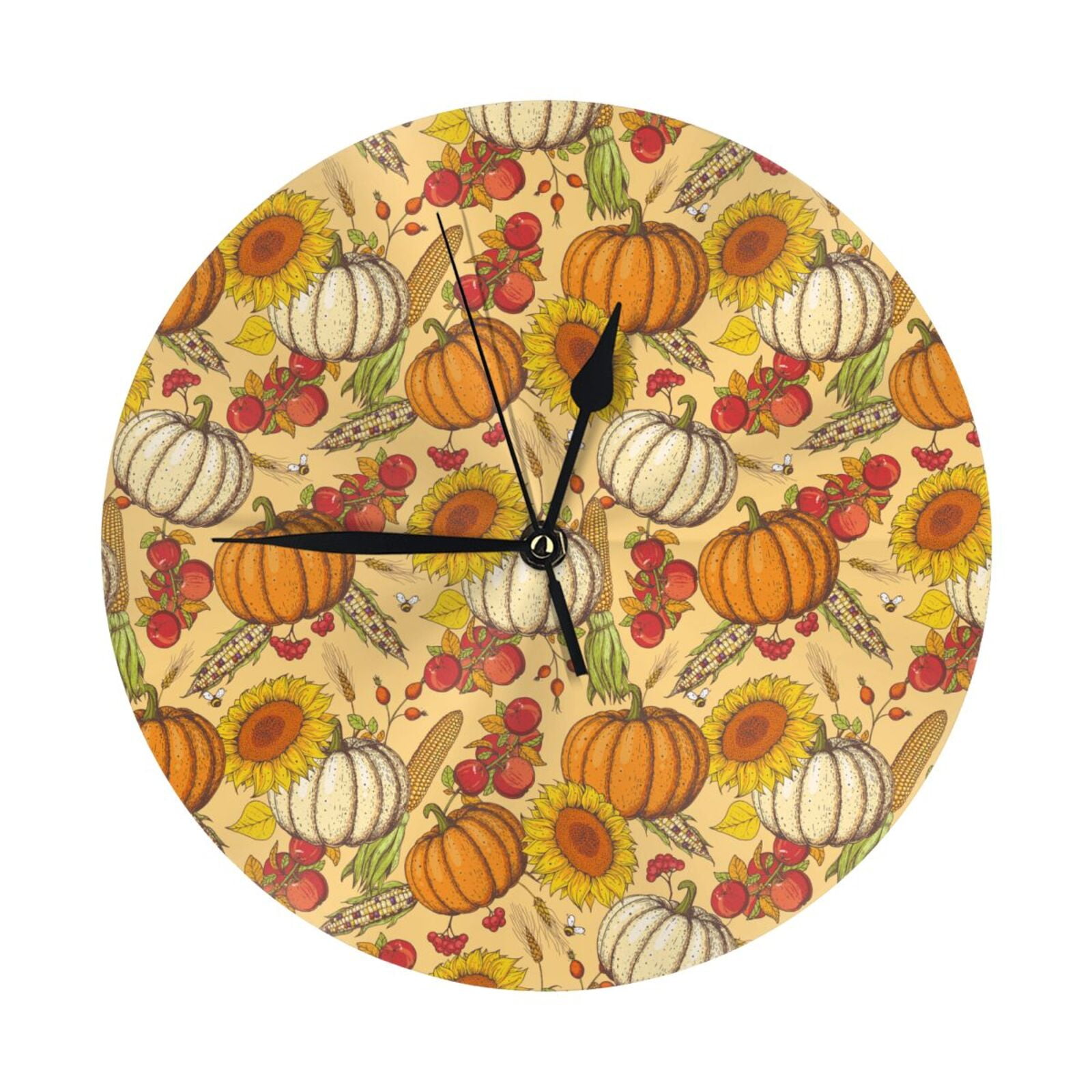 Wall Clock, Pumpkin And Sunflower Wall Clocks Battery Operated Silent ...