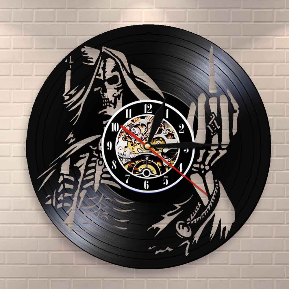 Wall Clock Punk Wall Art Vinyl Record Wall Clock Spiral Bone Finger ...