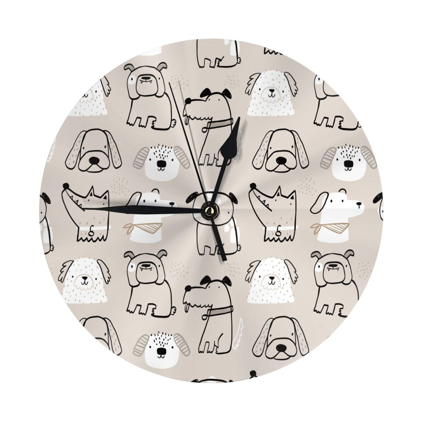 Wall Clock, Puppy print Wall Clocks Battery Operated Silent Kitchen ...