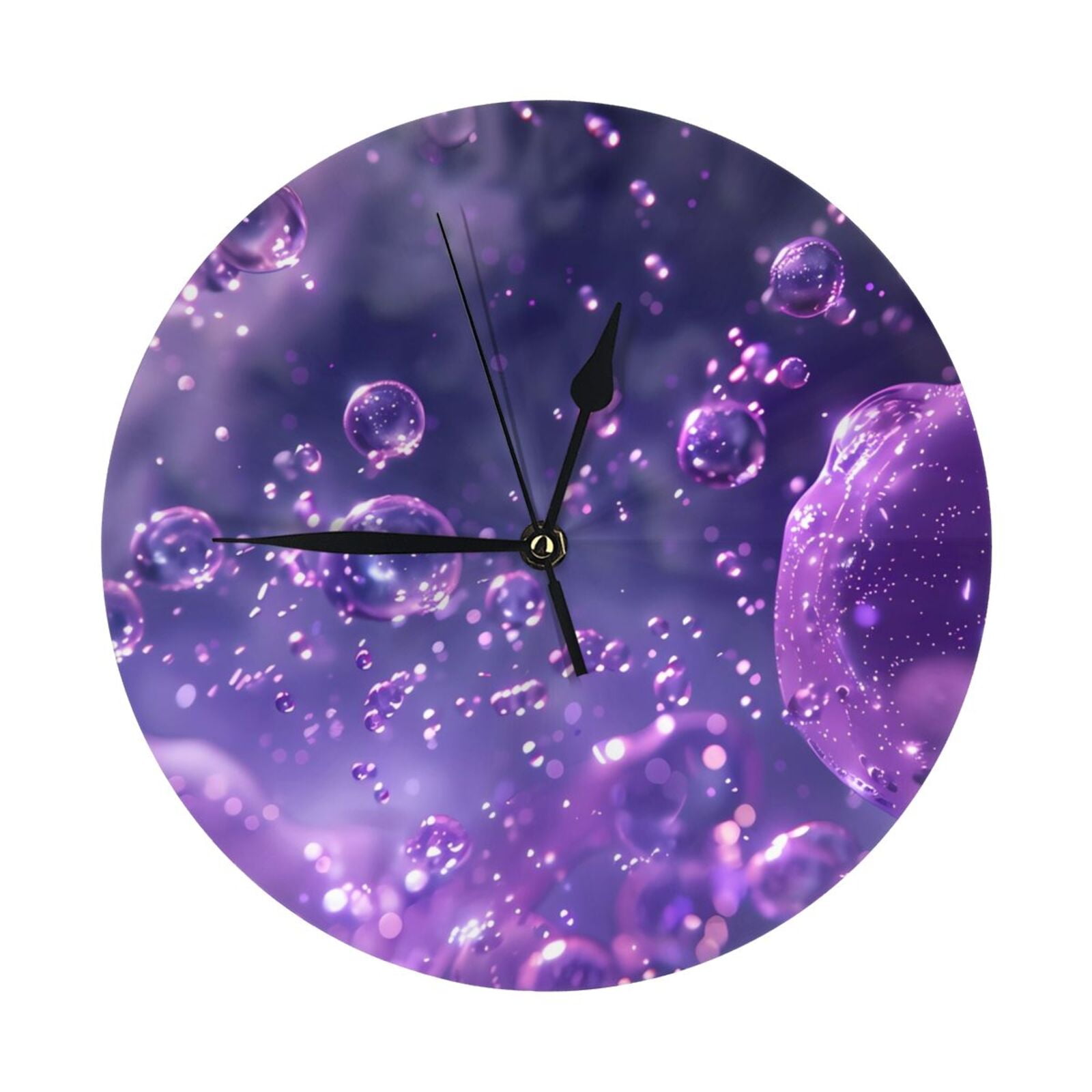 Wall Clock, Purple Bubble Abstract Art Wall Clocks Battery Operated ...