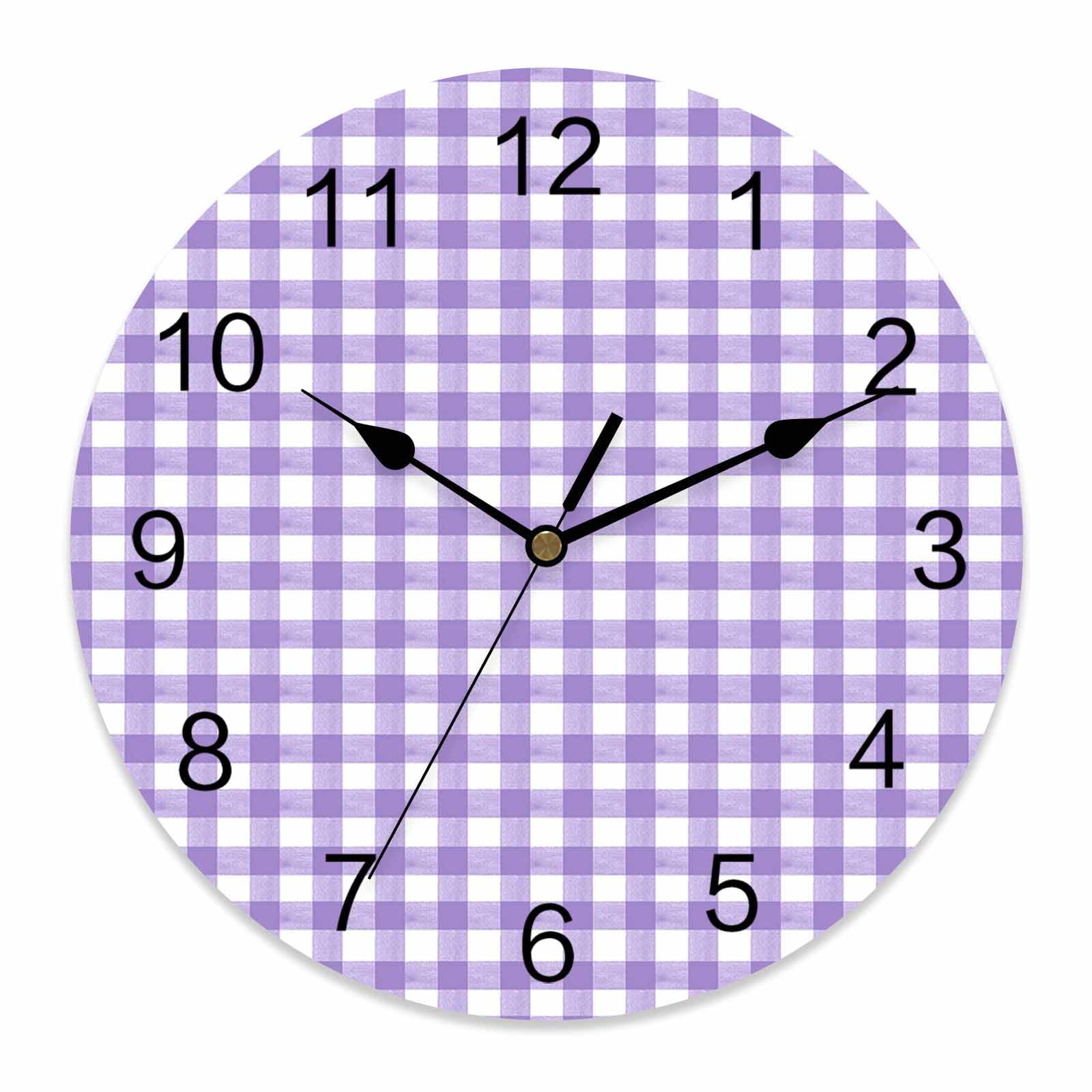 Wall Clock Purple Buffalo Plaid Clocks PVC Silent Non-Ticking Battery ...