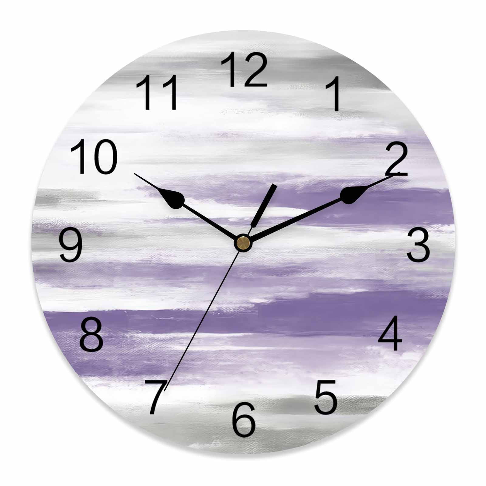 Wall Clock Purple Grey Paint Clocks PVC Silent Non-Ticking Battery ...