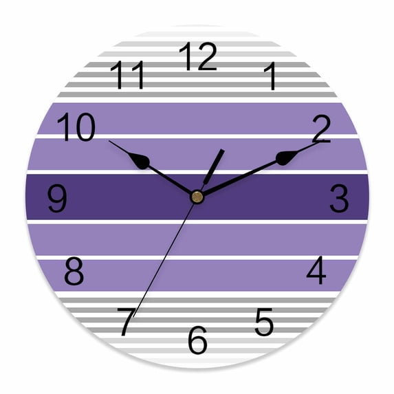 Wall Clock Purple Striped Clocks PVC Silent Non-Ticking Battery ...