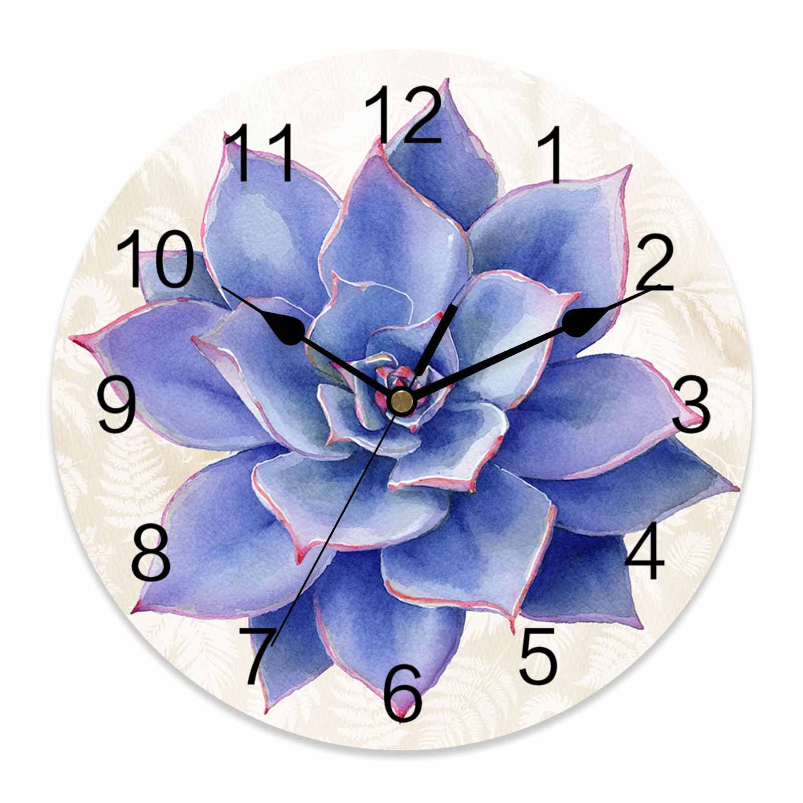 Wall Clock Purple Succulent Clocks PVC Silent Non-Ticking Battery ...